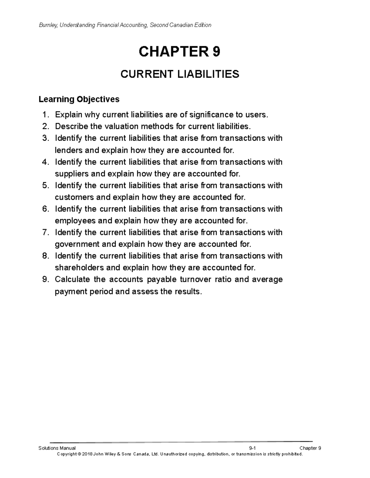 Ch09 - ACTG - CHAPTER 9 CURRENT LIABILITIES Learning Objectives 1. Explain why current ...