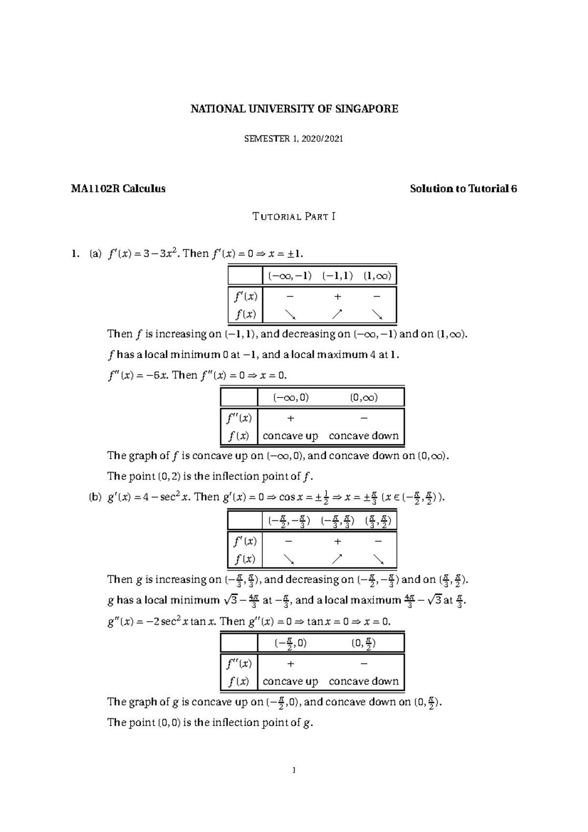 MA1102R Tutorial 6 Solution 20/21 Sem 1 - MA1101R - NUS - Studocu