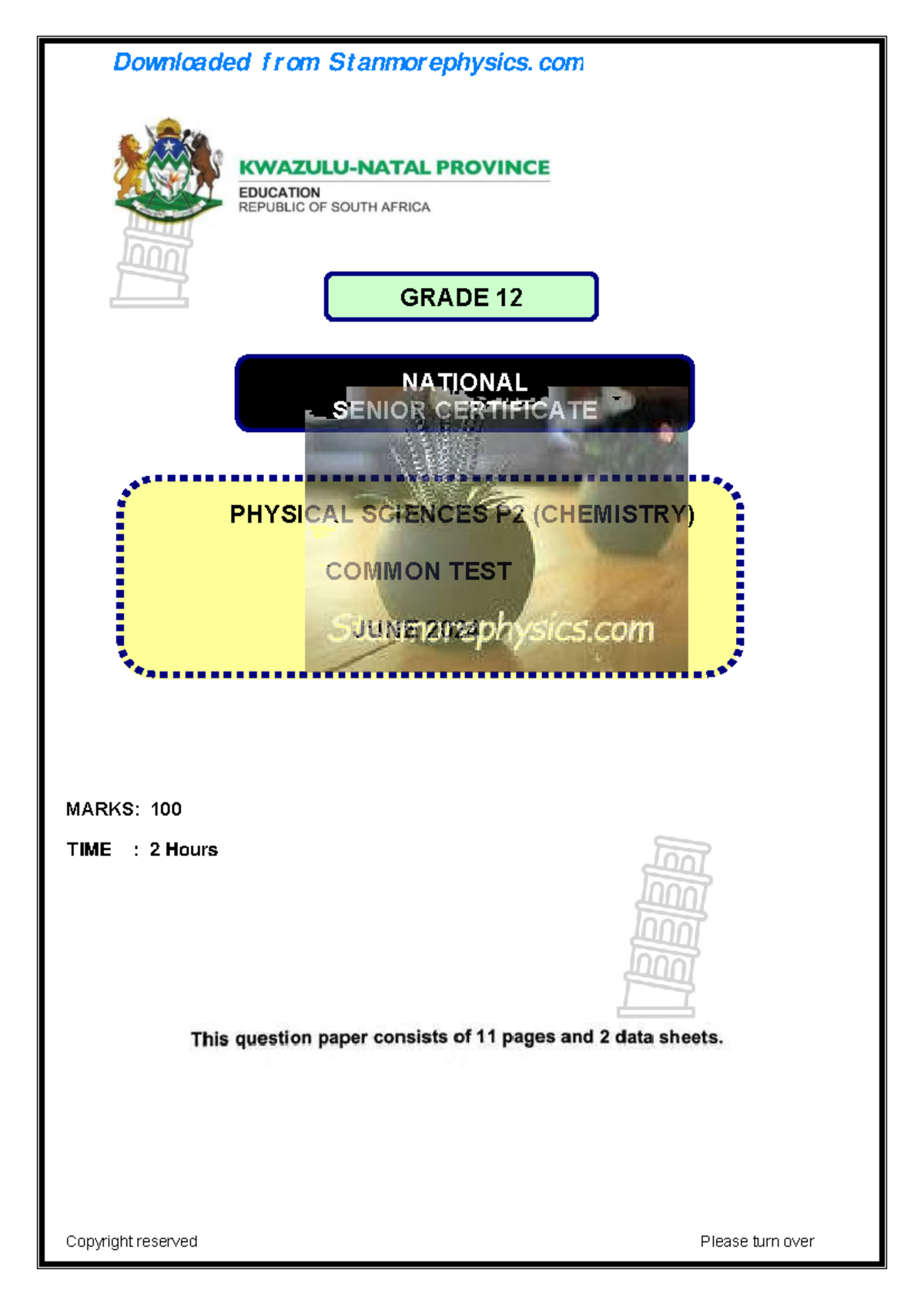 KZN Physical Science Grade 12 June 2024 P2 and Memo - Physical Sciences ...