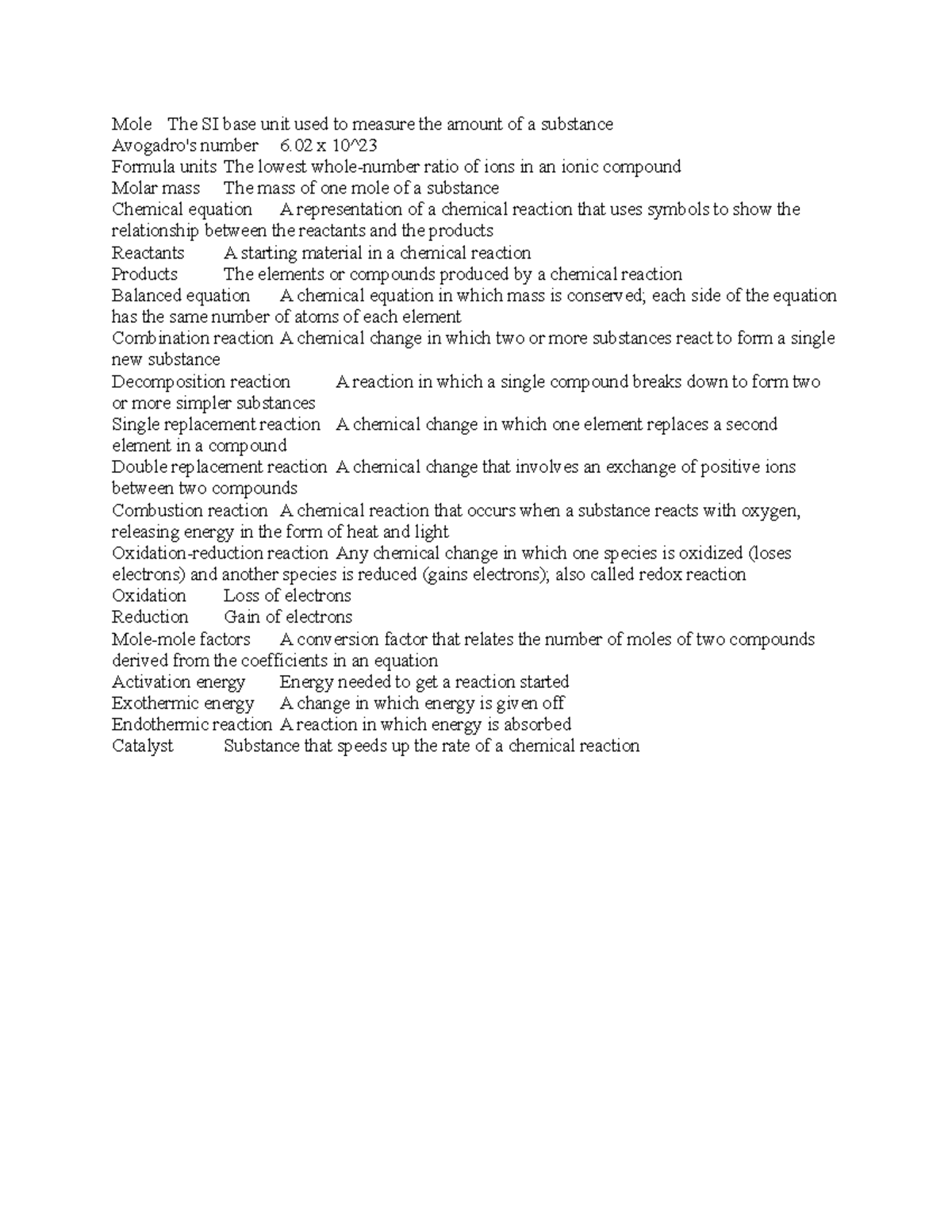 Chapter 7 - Martin - Mole The SI base unit used to measure the amount ...