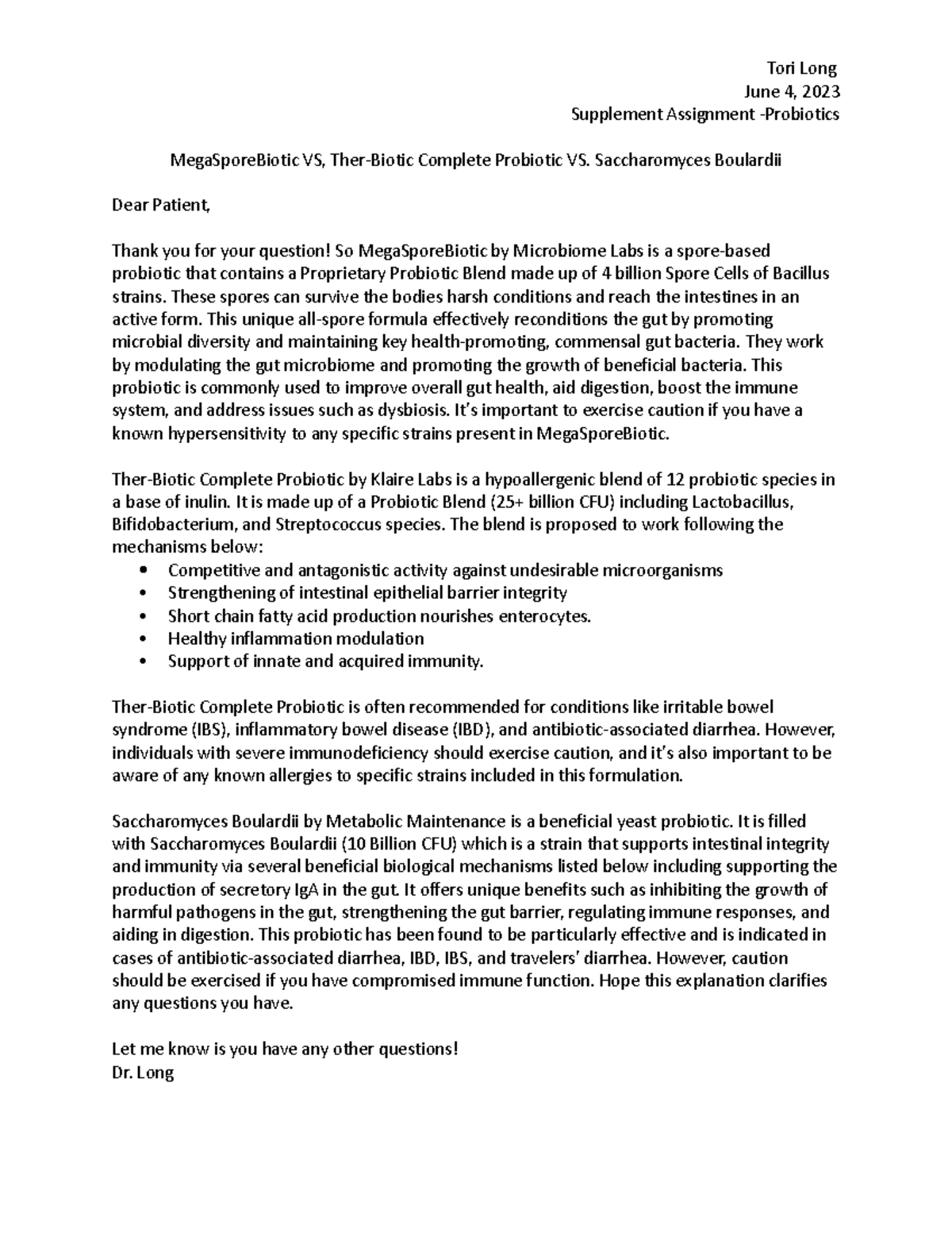 Mega Spore Biotic VS - Tori Long June 4, 2023 Supplement Assignment ...