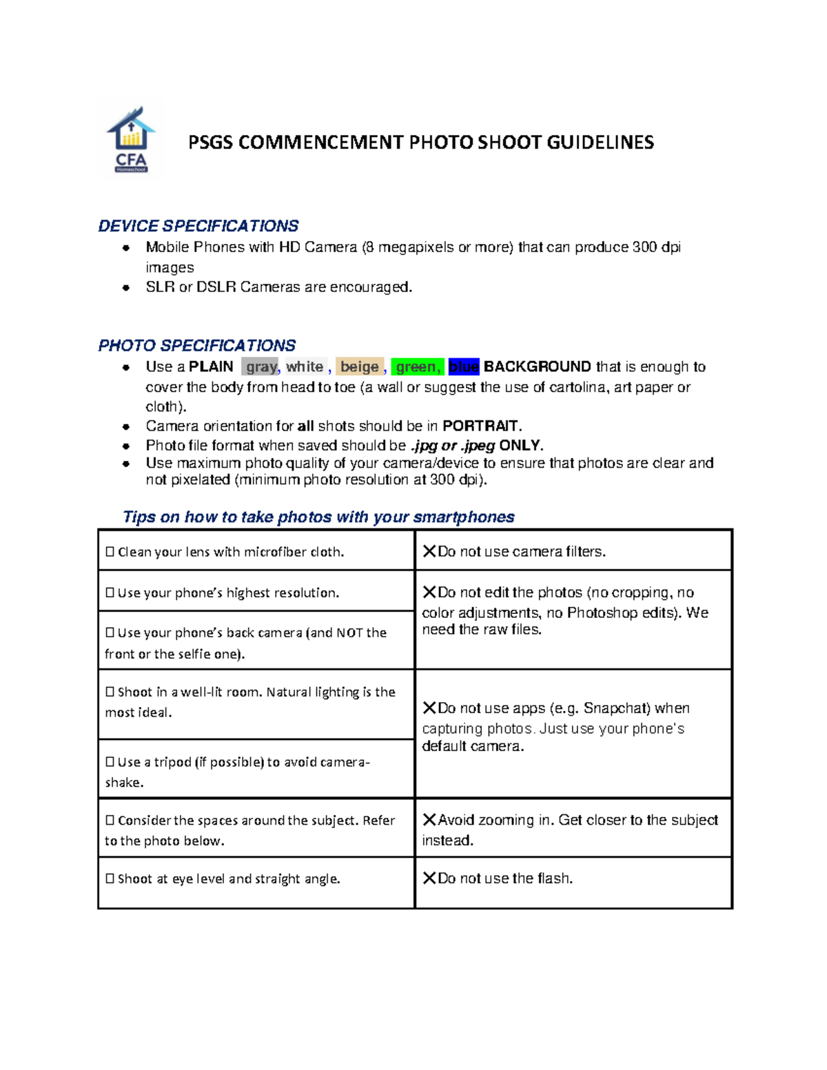 Photo Shoot Guide - PSGS COMMENCEMENT PHOTO SHOOT GUIDELINES DEVICE ...