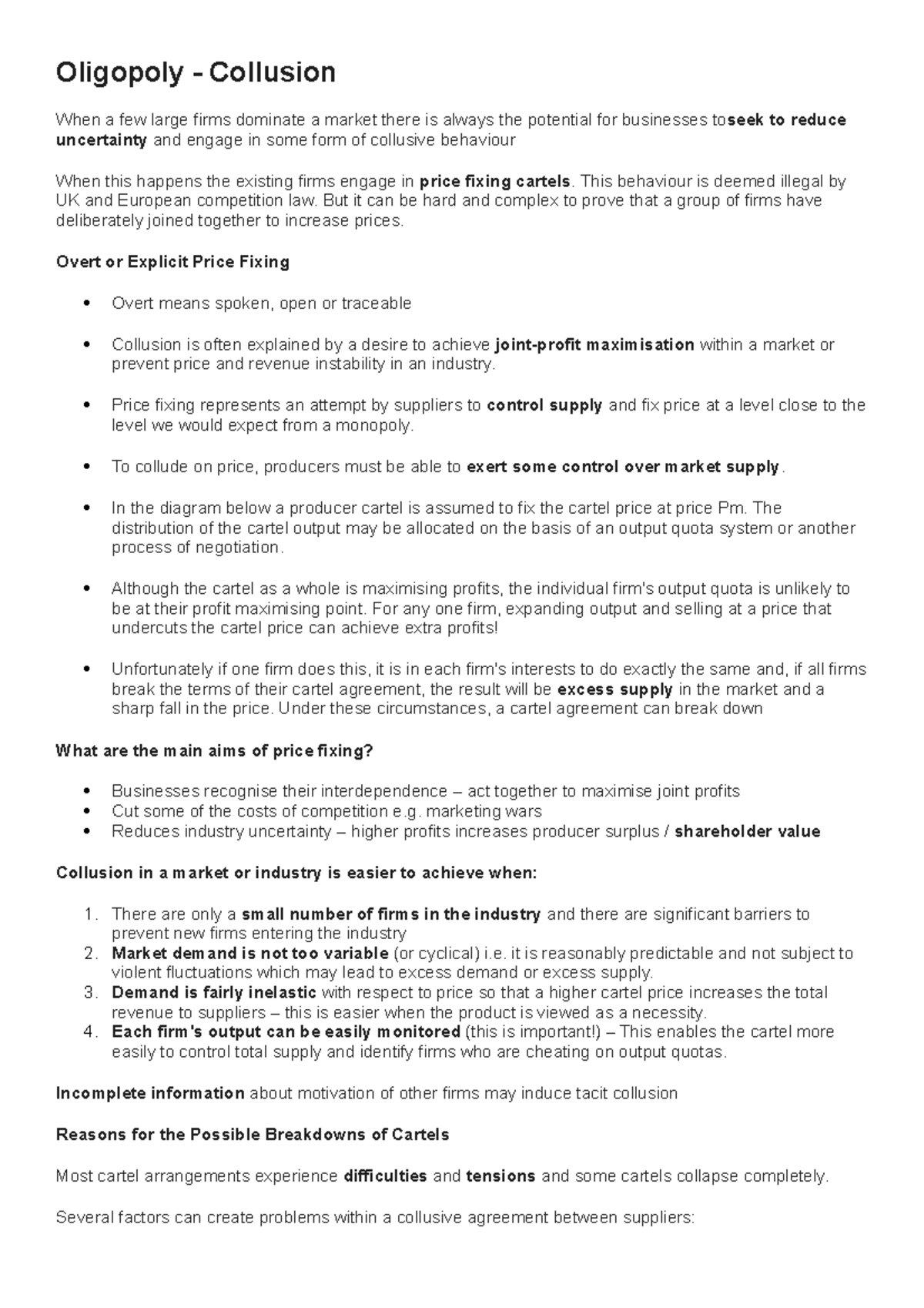 Collusion (incl. overt & tacit) - Oligopoly - Collusion When a few ...