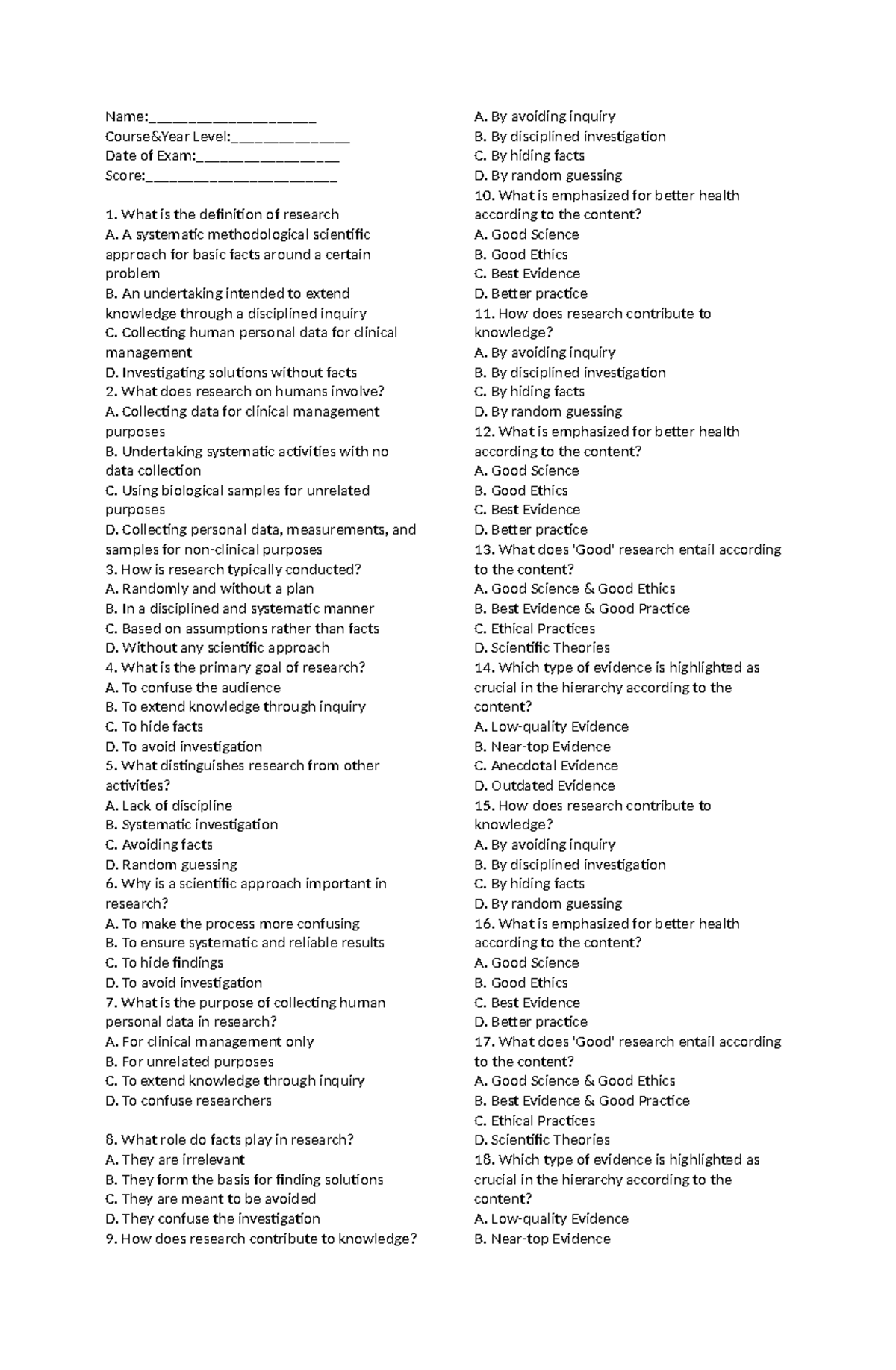 Research IN Mathematics MID-TERM Examination Coverage - Name ...