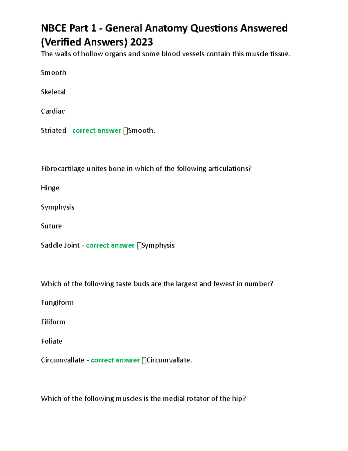 NBCE Part 1 - General Anatomy Questions Answered (Verified Answers ...