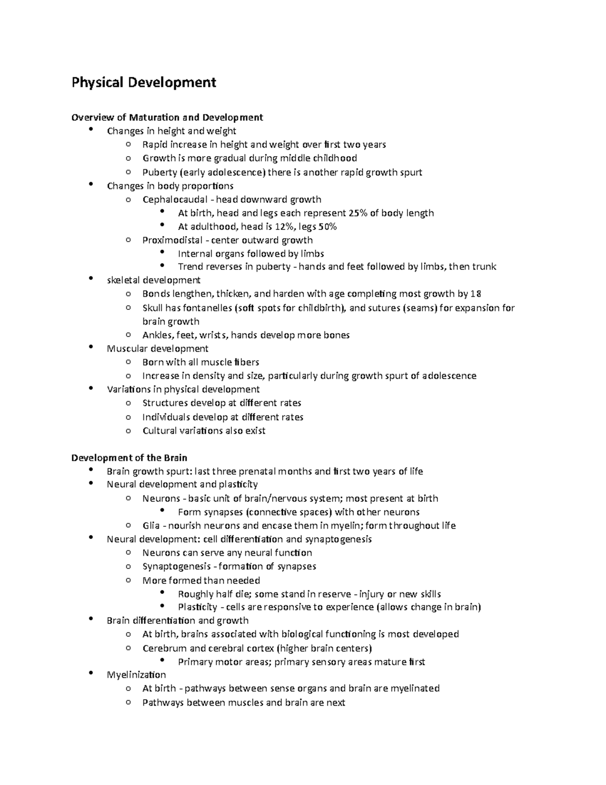 Physical Development - Physical Development Overview of Maturation and ...