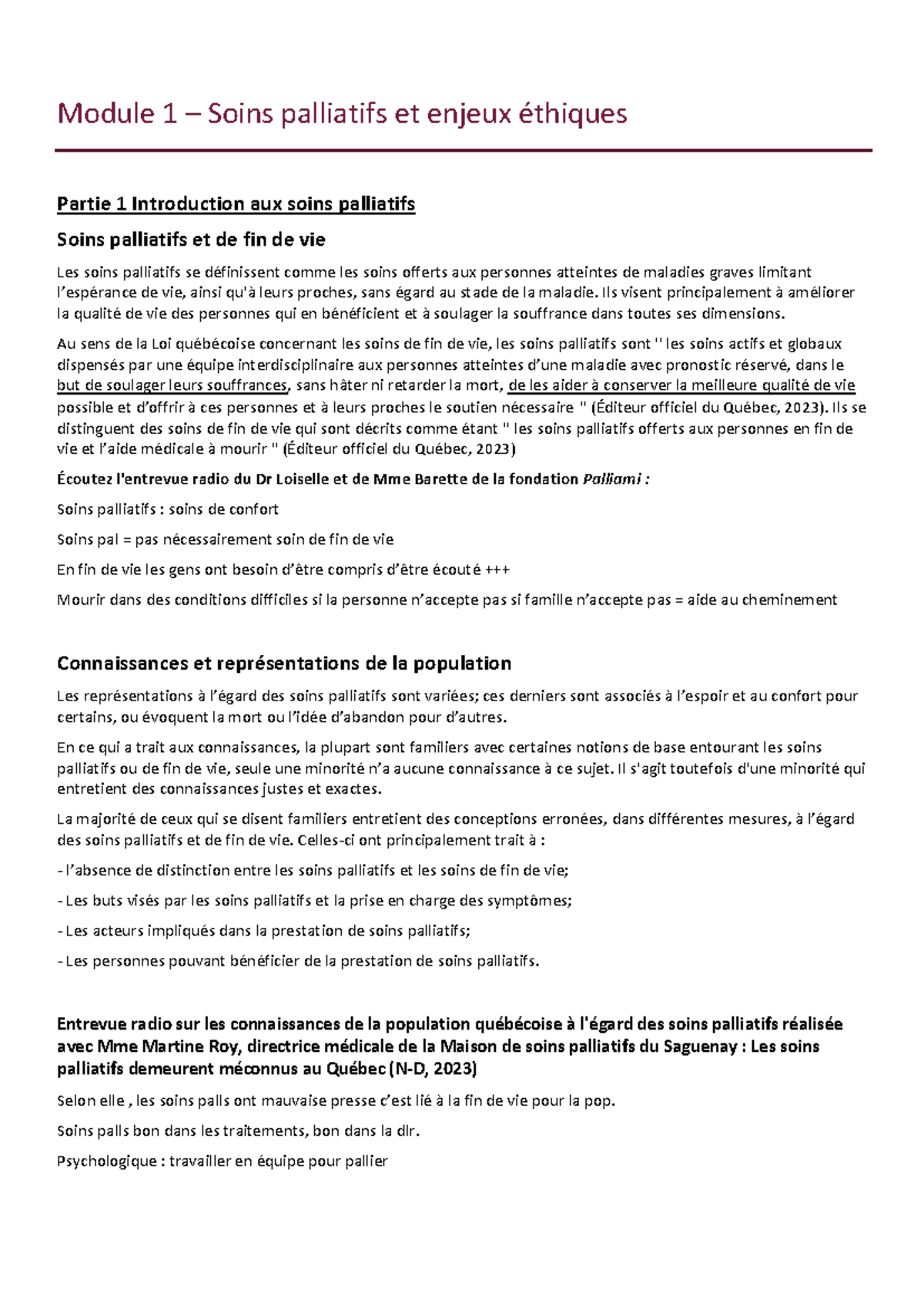 Module 1 - Soins pall - Module 1 – Soins palliatifs et enjeux éthiques Partie 1 Introduction aux ...