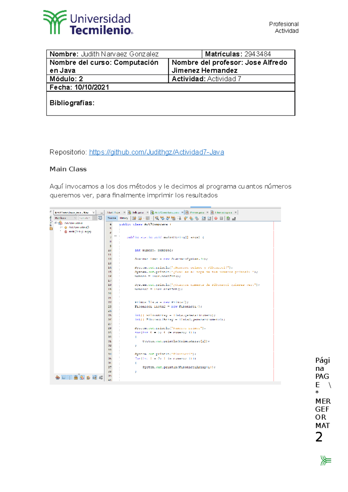 Actividad 7 - Computación en Java - Tecmilenio Universidad - Actividad ...