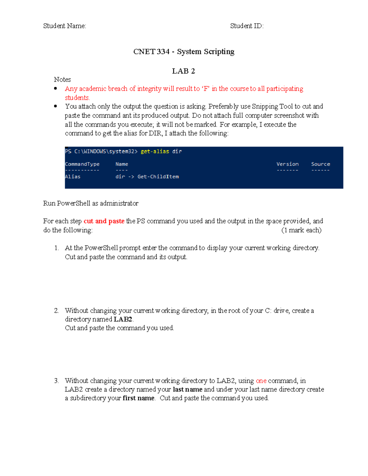 Lab 2 Lab2 Cnet 334 System Scripting Lab 2 Notes Any Academic Breach Of Integrity Will 