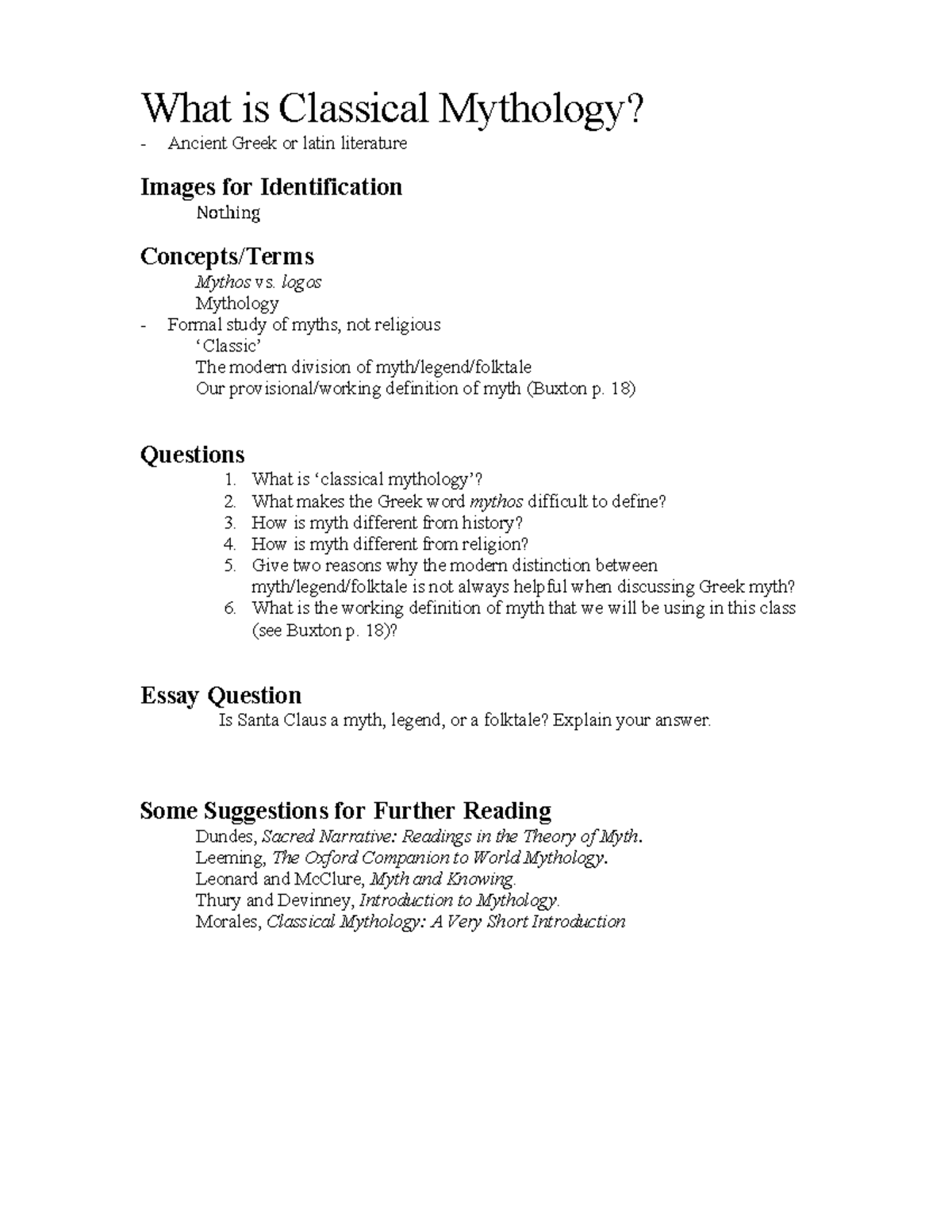 What is Myth - class notes - What is Classical Mythology? - Ancient ...
