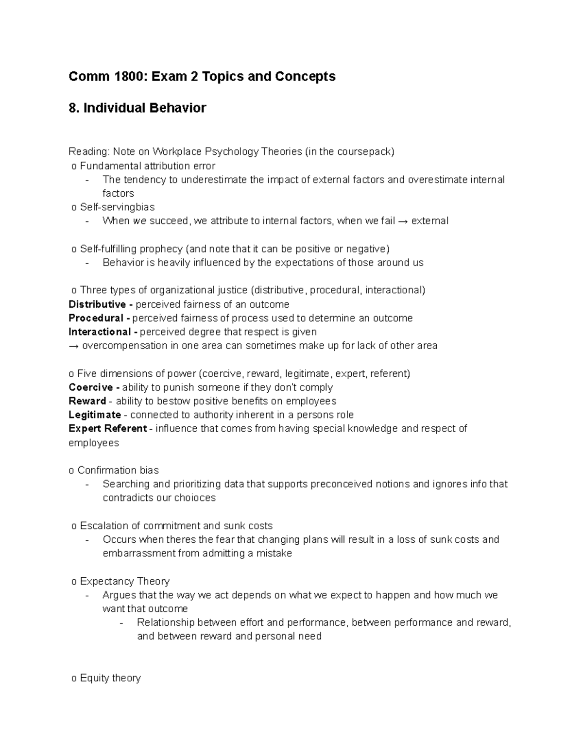 Comm Exam 2 Topics and Concepts - Comm 1800: Exam 2 Topics and Concepts ...