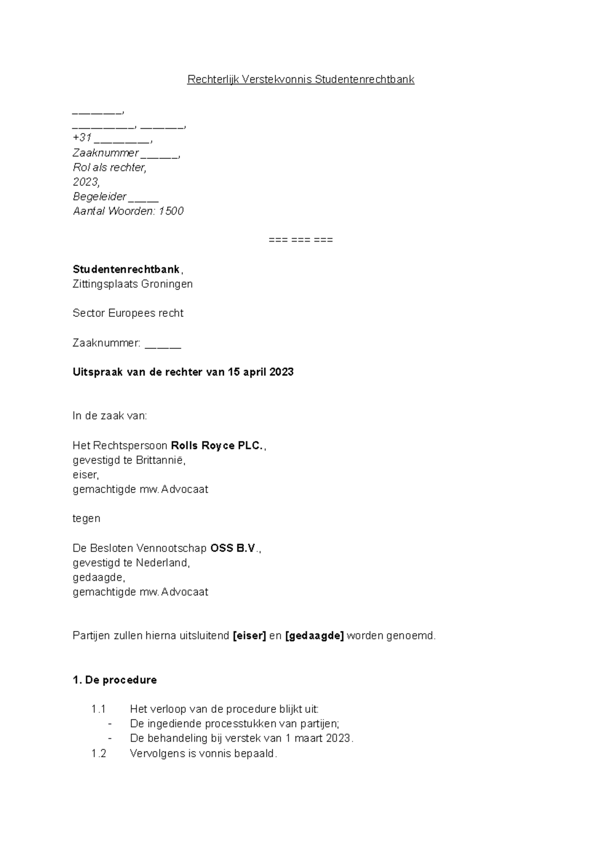 SRB Verstekvonnis Europees recht, cijfer: 7 - Rechterlijk Verstekvonnis ...