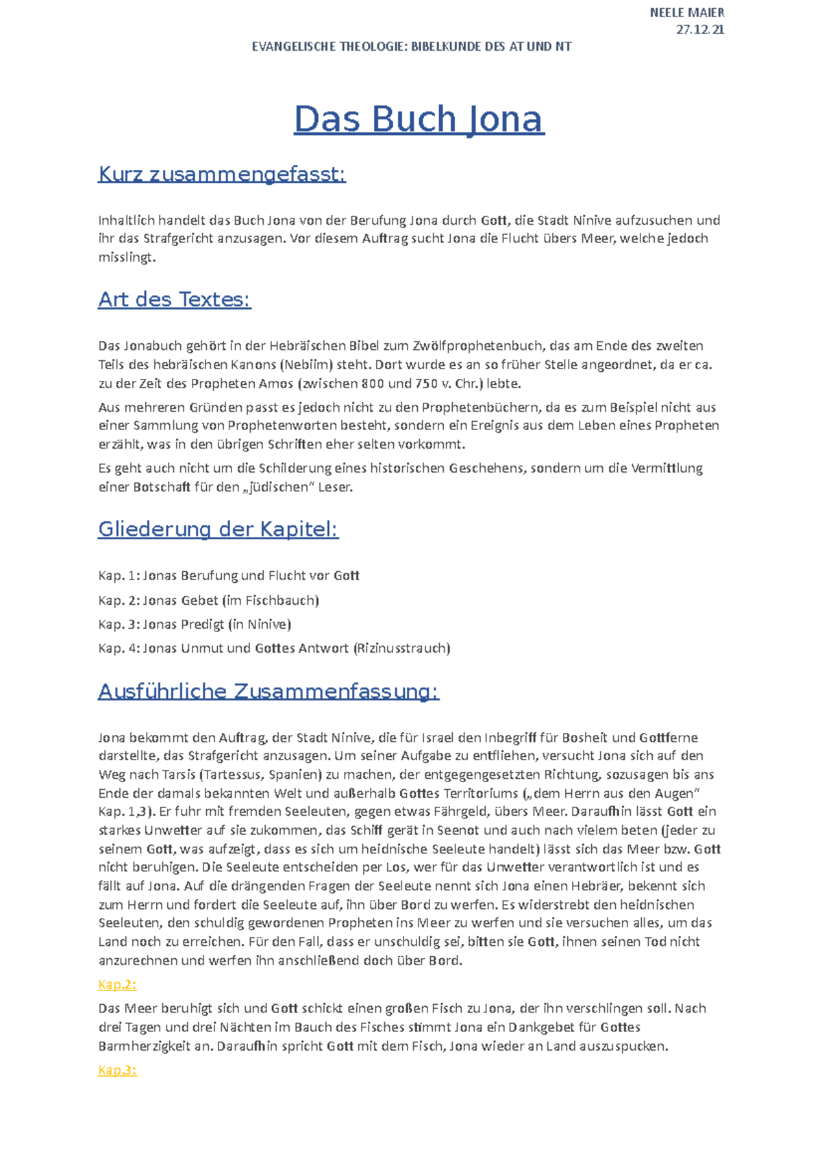 Handout zu dem Buch Jona: Gliederung, Zusammenfassung, Deutungsansätze ...