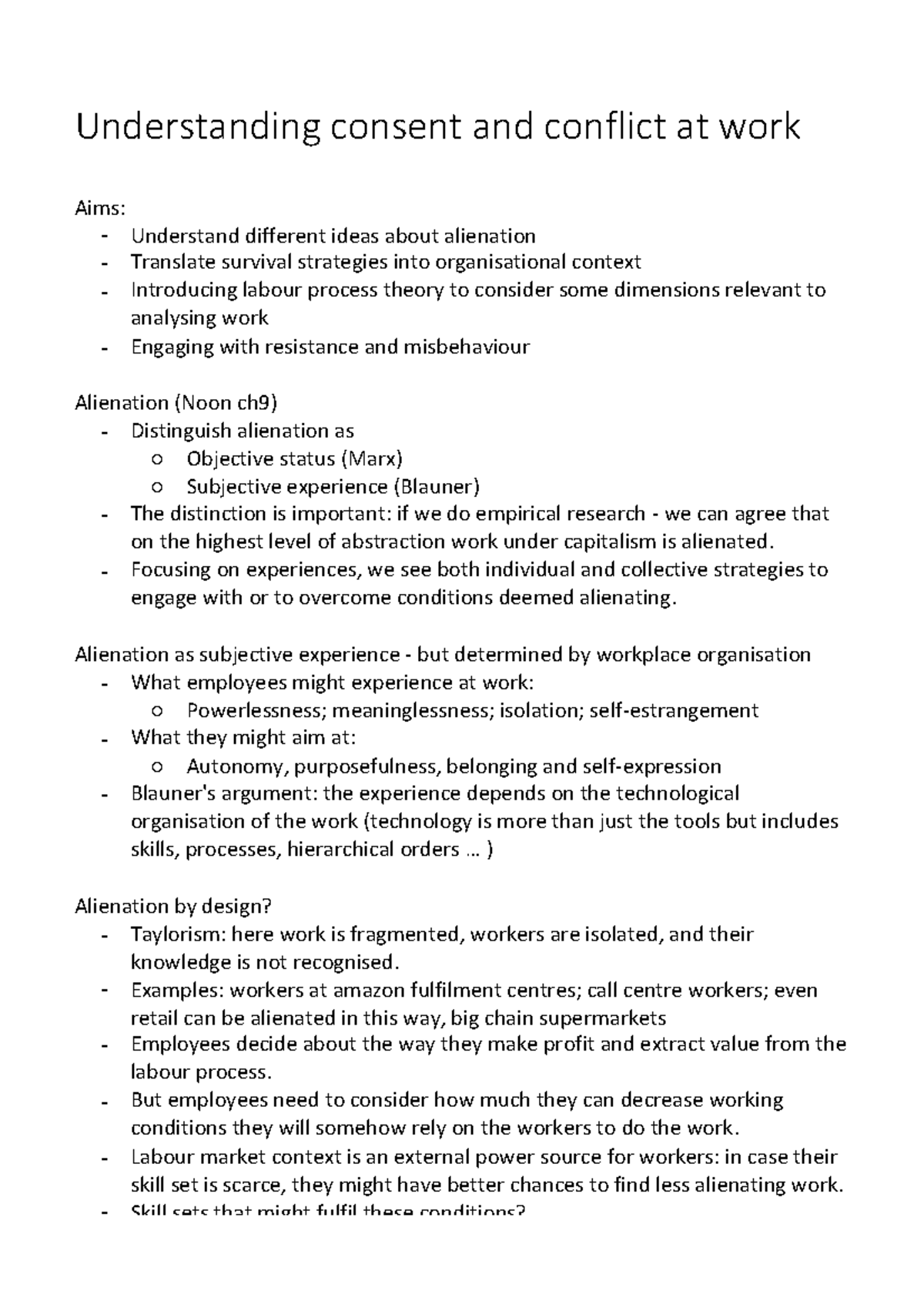 Understanding consent and conflict at work - Aims: - Understand ...