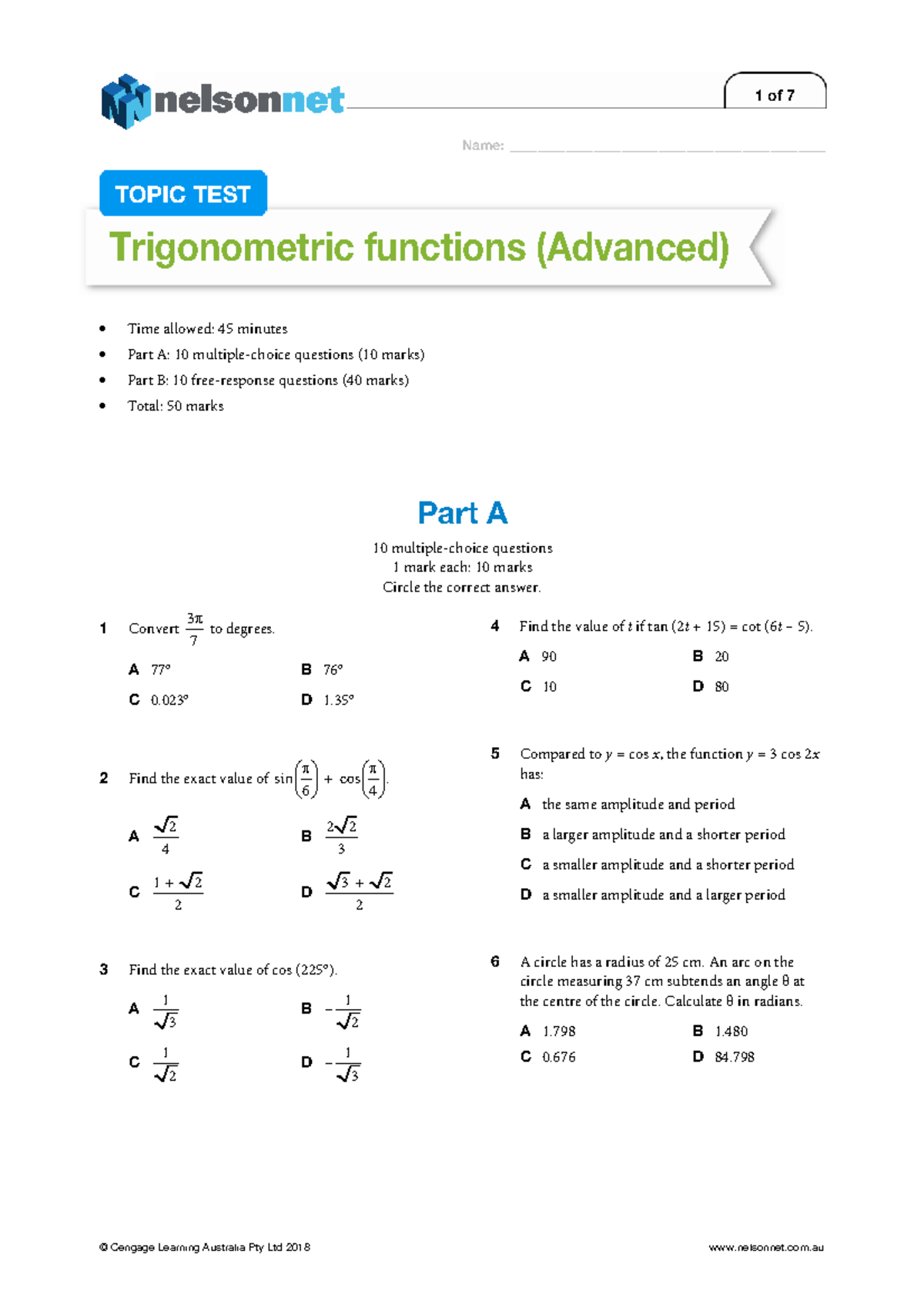 Adv Trigonometric Functions TT - Name ...