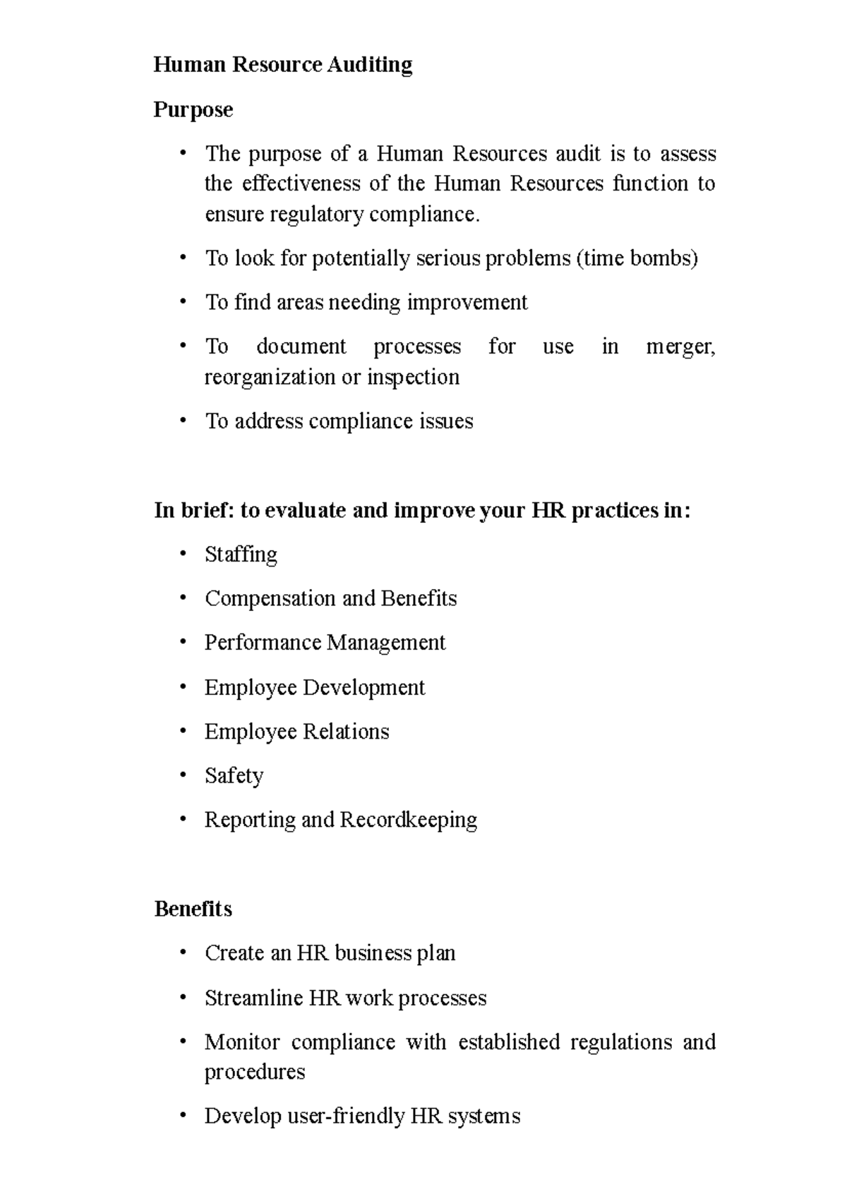 Human Resource Auditing - Human Resource Auditing Purpose - The purpose of a Human Resources ...