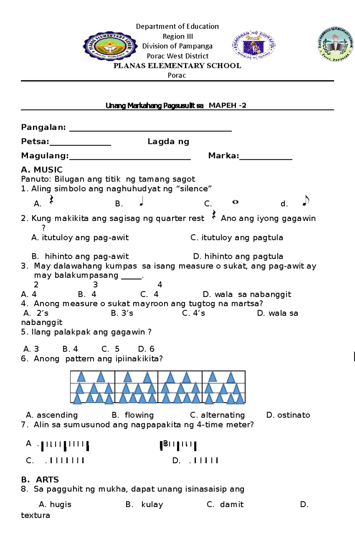 1st-PT- M a peh - mapeh notes - Department of Education Region III ...
