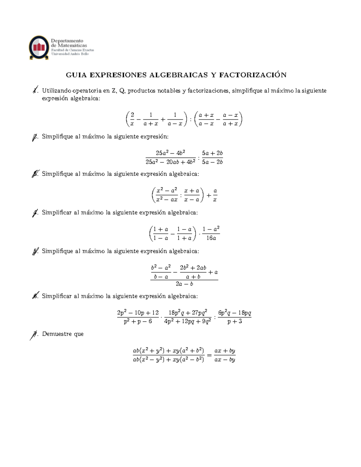 Guia+Expresiones+Alg+y+Factorizacion - GUIA EXPRESIONES ALGEBRAICAS Y FACTORIZACI ́ON Utilizando ...
