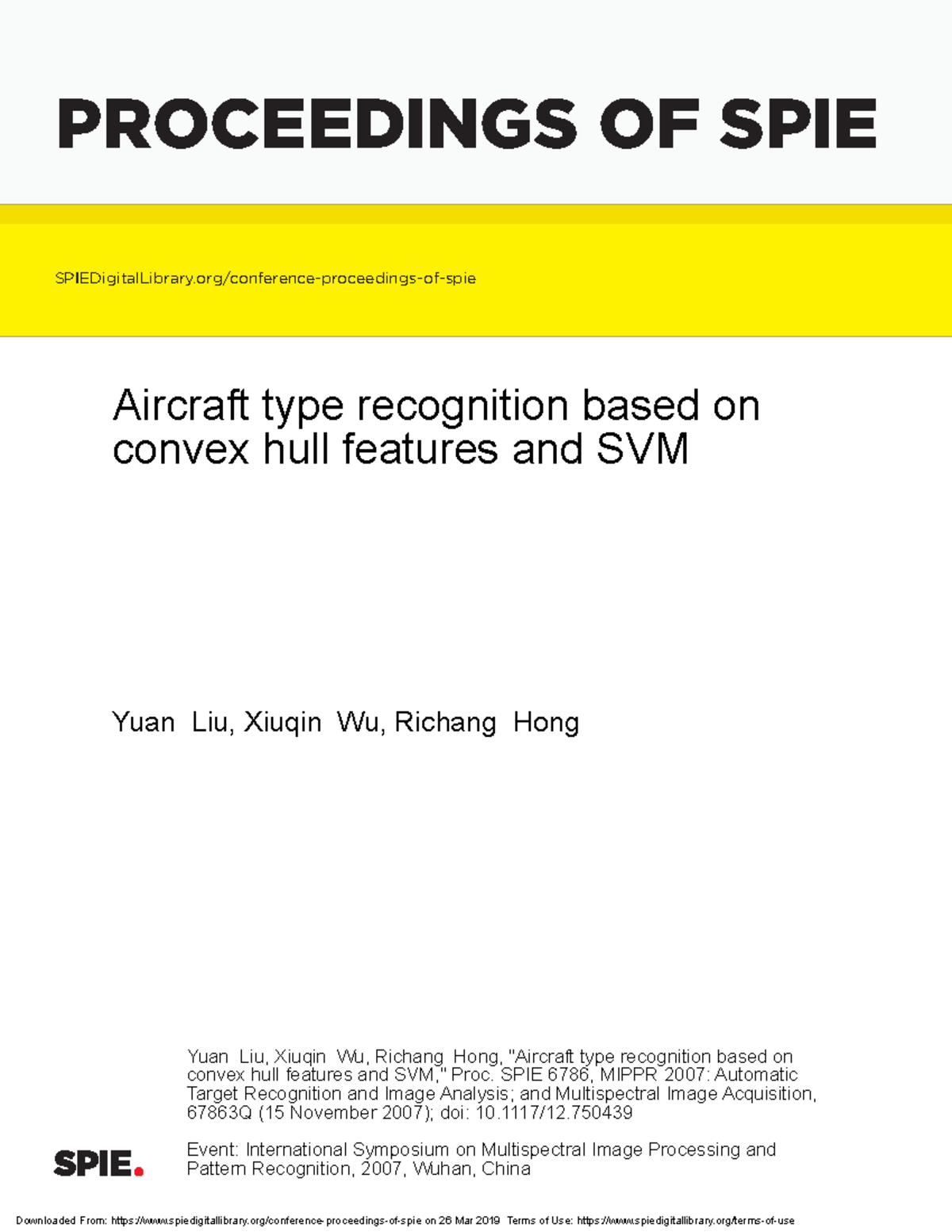 Aircraft type recognition based on convex hull features and67863 Q ...