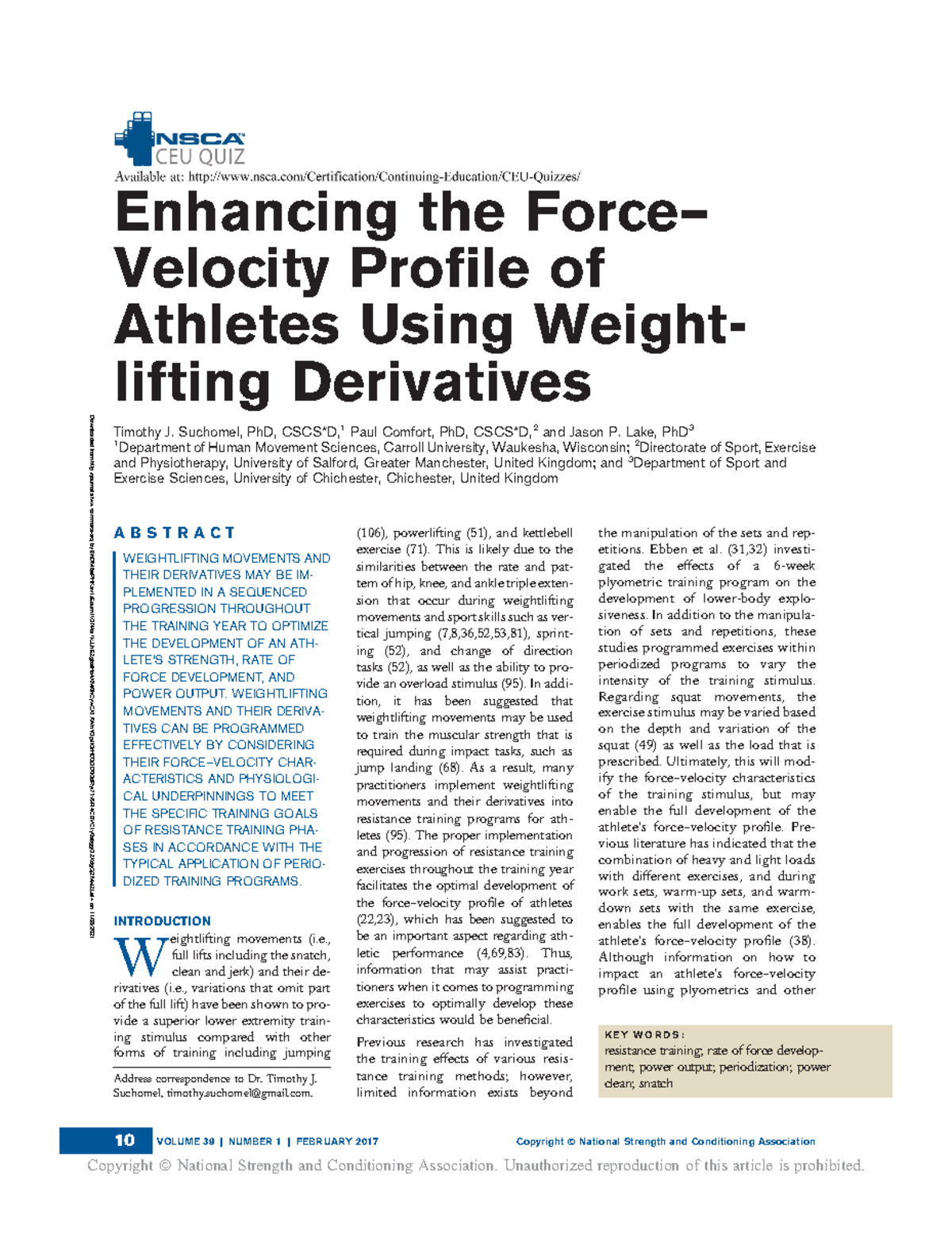 Enhancing the Force Velocity Profile of Athletes - Downloaded from ...