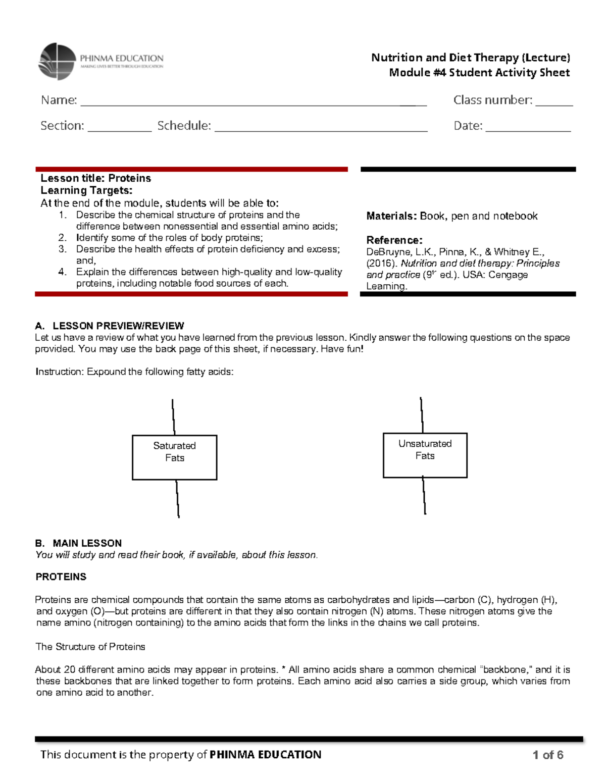Session 4 SAS Nutrition Lecture - Module # 4 Student Activity Sheet ...