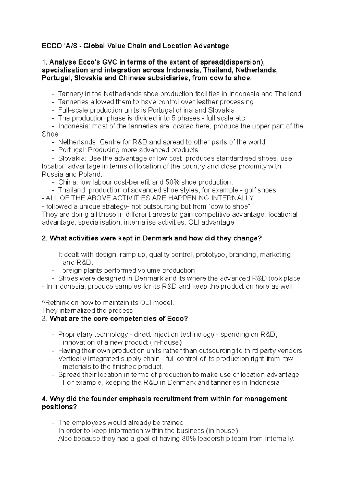 Mgmt w9 readings - ECCO 'A/S - Global Value Chain and Location ...