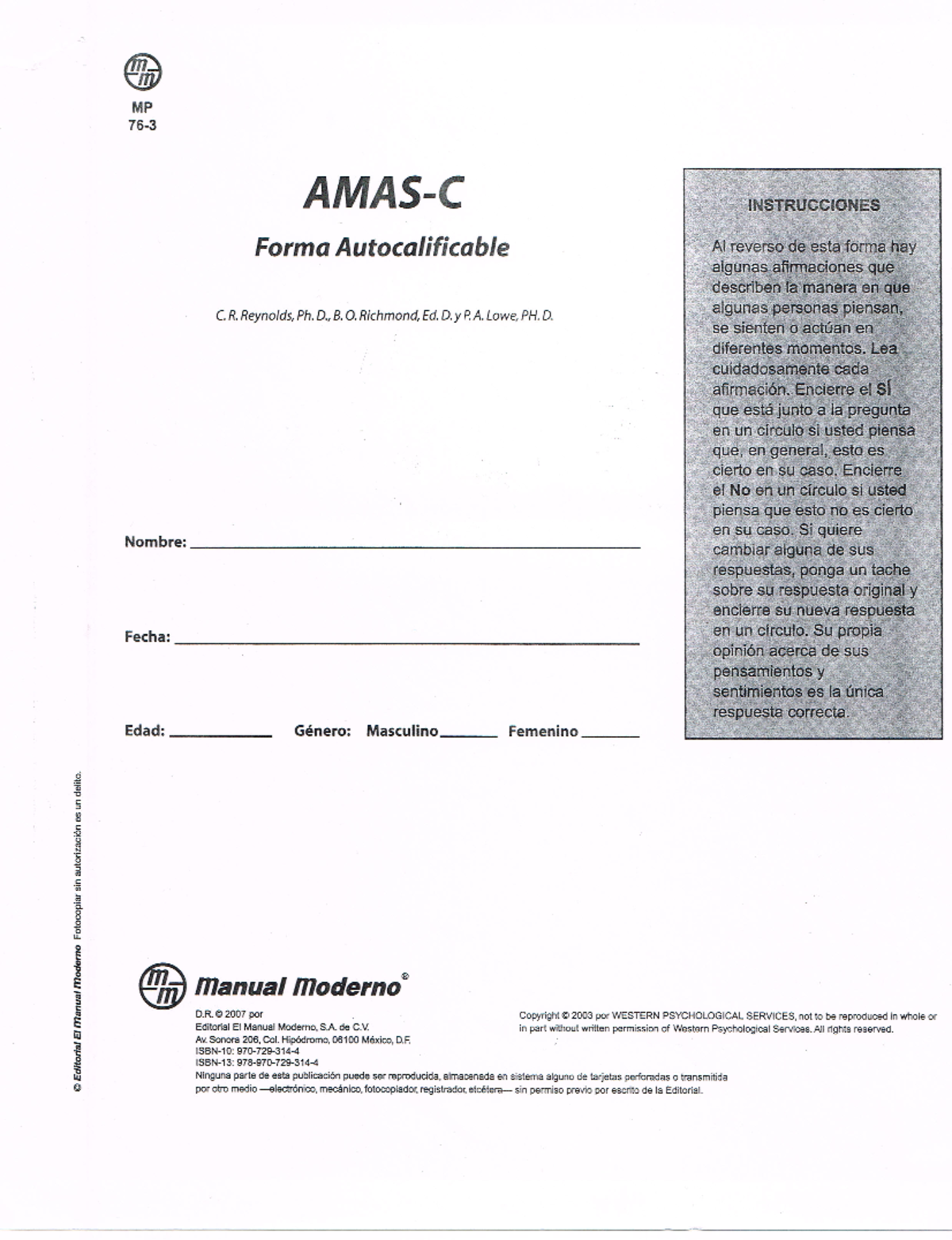 AMAS-C - Eleoe - Psicología NM - Studocu