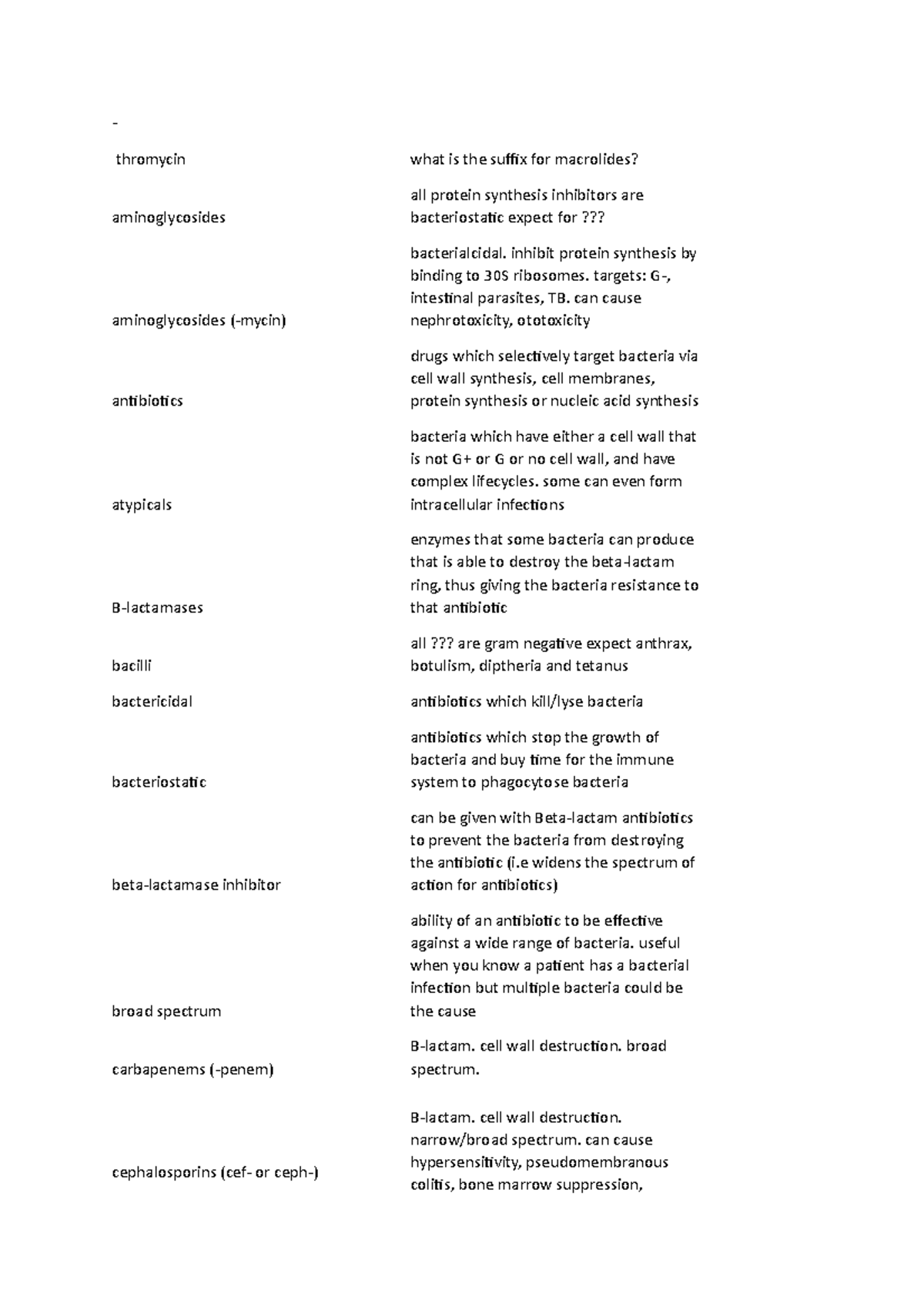Drugs incl antibiotics - thromycin what is the suffix for macrolides ...