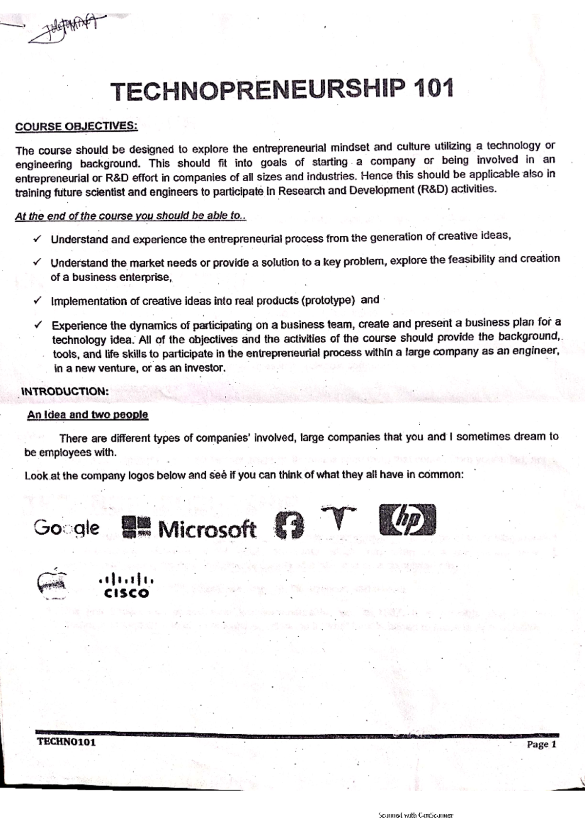 Technopreneurship-101 - Bachelor of Electronics and Communication ...