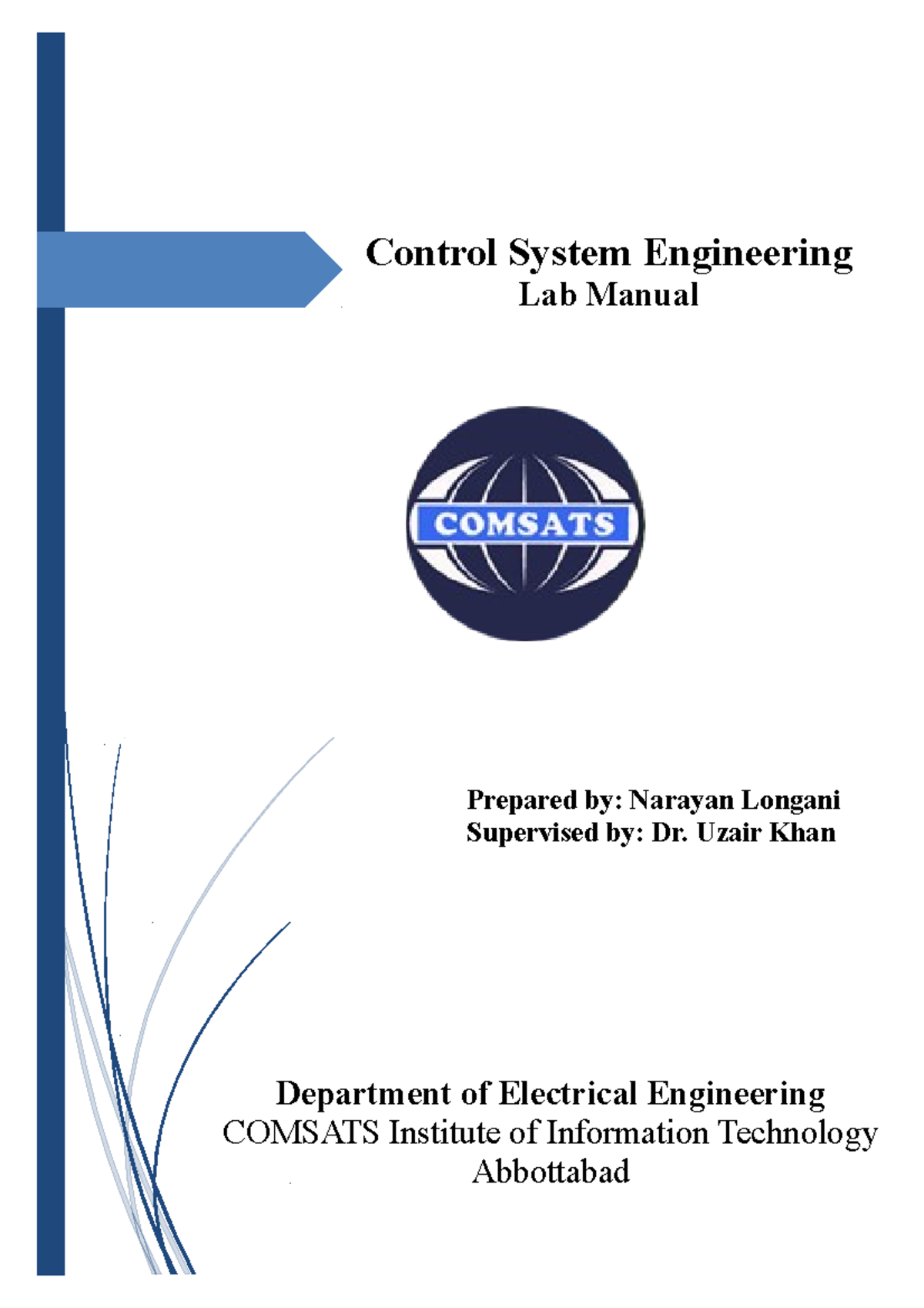 Lab Task Control System Engineering Lab Manual Prepared By Narayan Longani Supervised By Dr