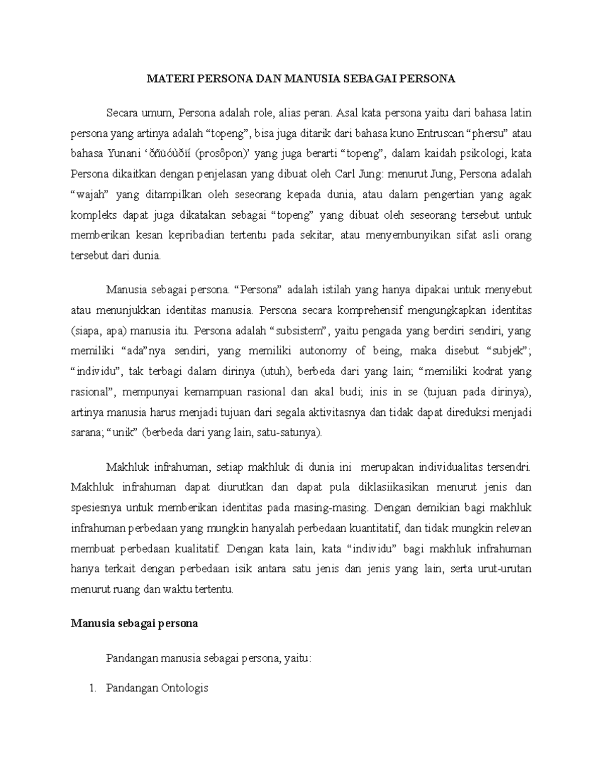 Materi Persona dan Manusia Sebagai Persona - MATERI PERSONA DAN MANUSIA ...