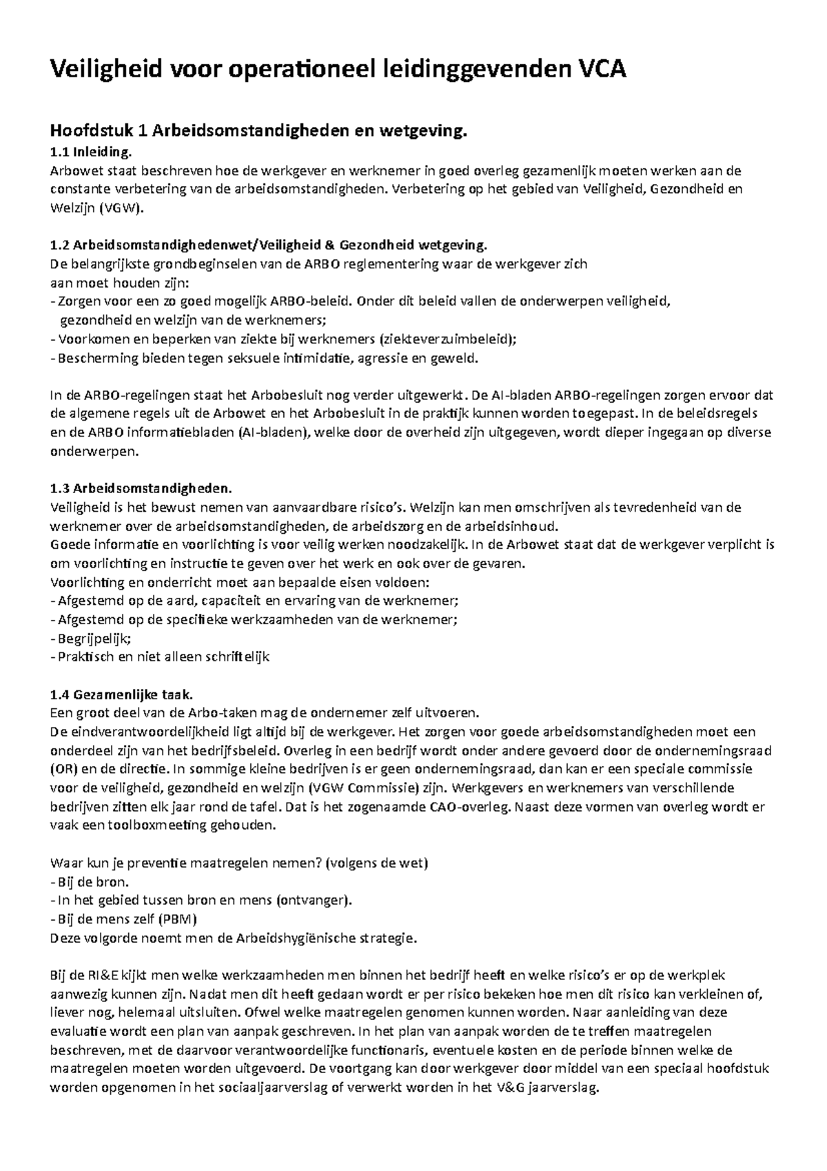 Veiligheid voor operationeel leidinggevenden VCA samenvatting (Automatisch opgeslagen ...