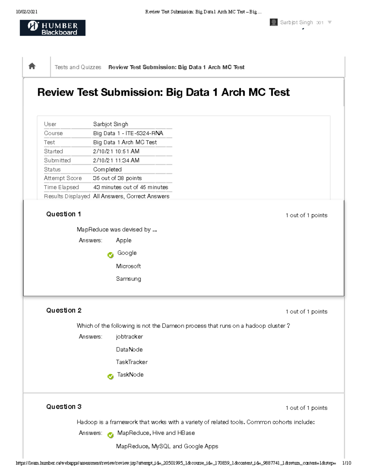 Review Test Submission Big Data 1 Arch MC Test – Big - Bi H Tests and ...