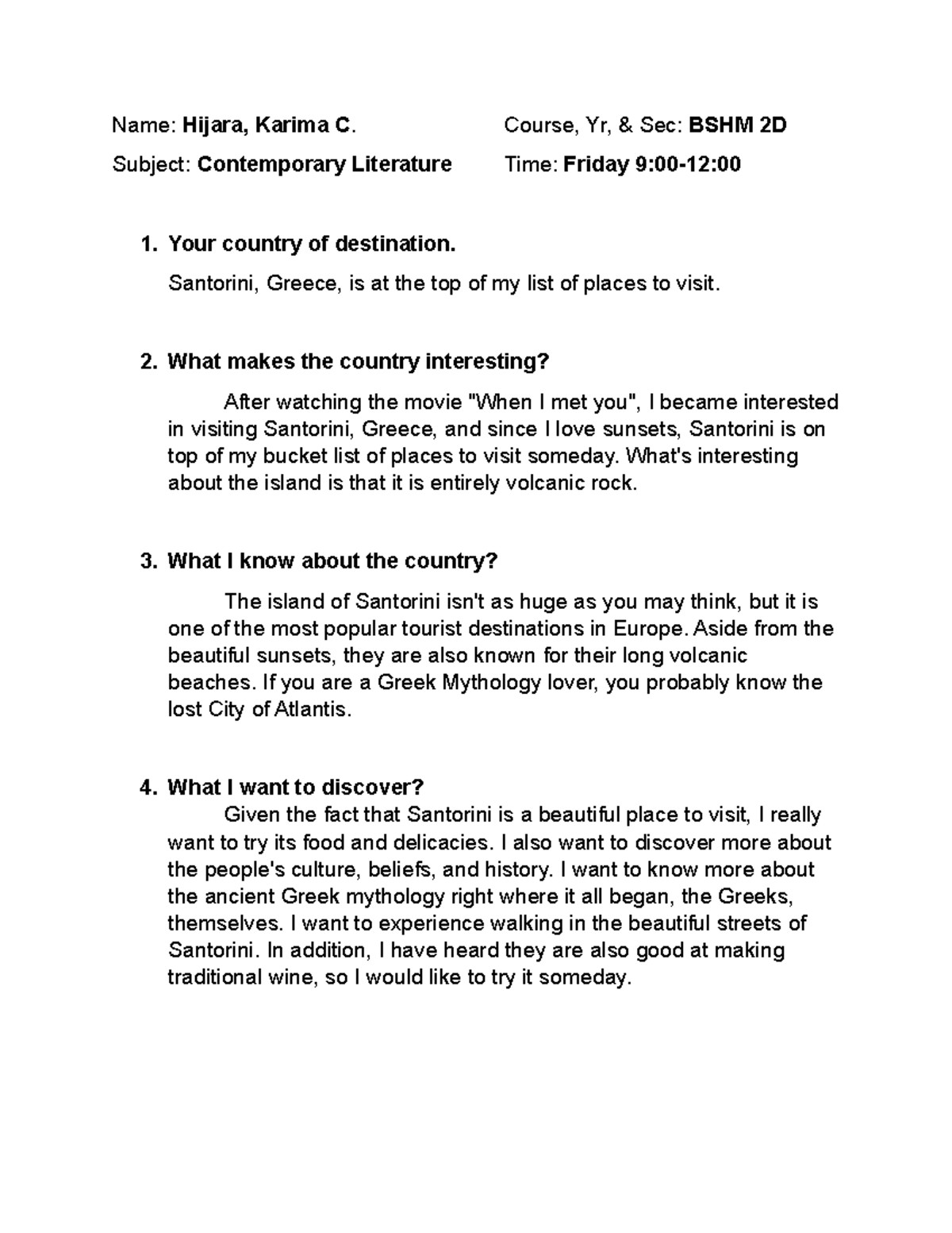 Contempo LIT - Name: Hijara, Karima C. Course, Yr, & Sec: BSHM 2D ...