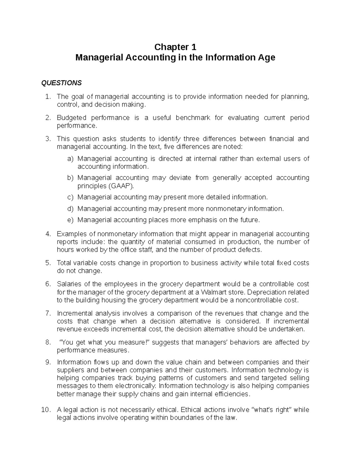 Ch01 - Chapter 1 Managerial Accounting in the Information Age QUESTIONS ...