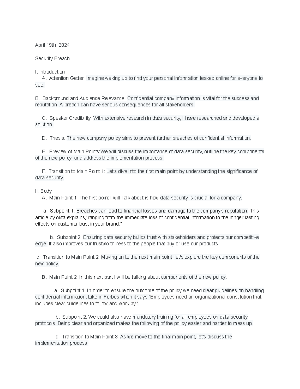 Policy Speech Outline - for premium - April 19th, 2024 Security Breach ...