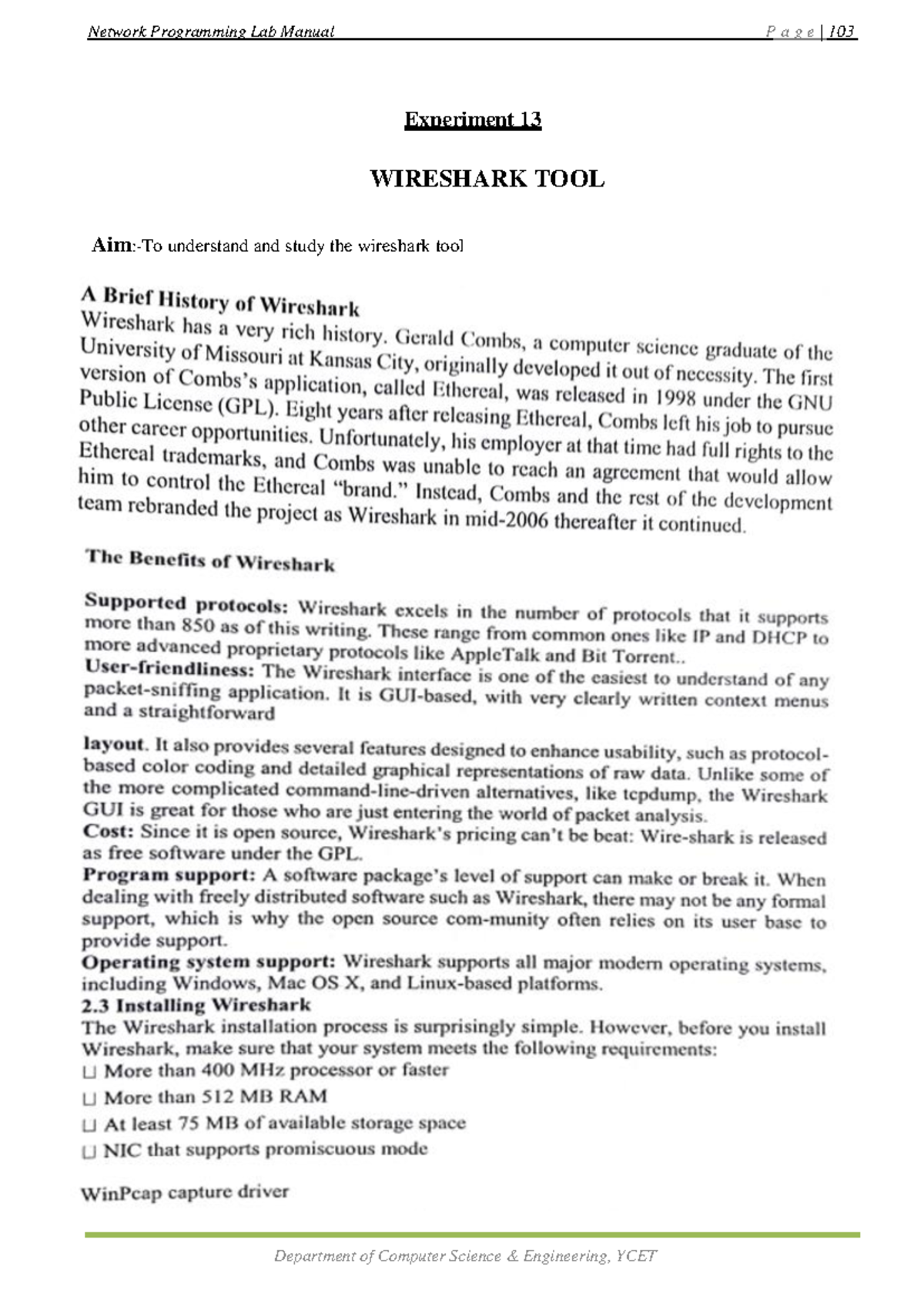 NPL LAB Manual 2-103-122 240521 155305 - Experiment 13 WIRESHARK TOOL Aim:-To understand and ...