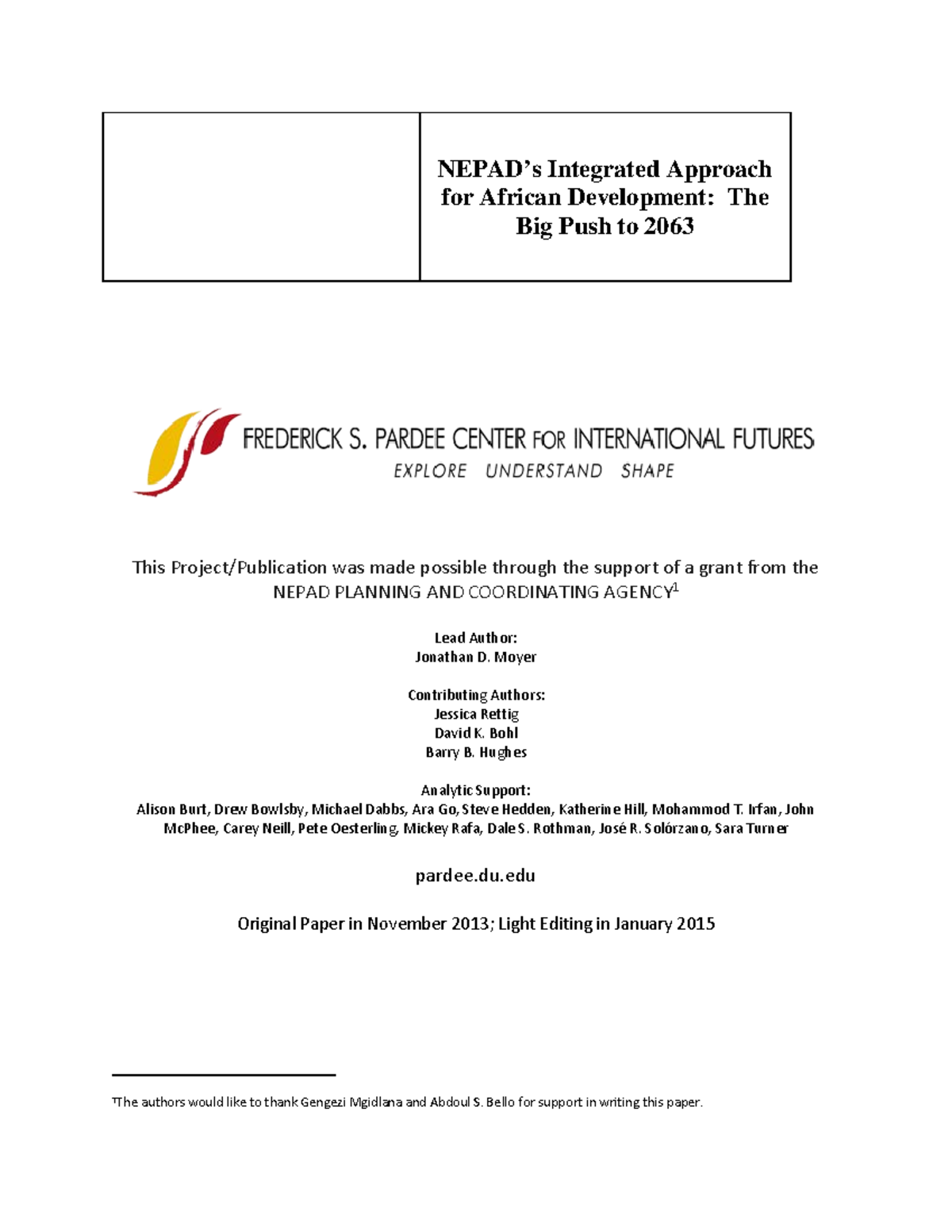 Agenda 2063 for Nepad by Pardee Centre - revised 2015 - NEPAD’s ...
