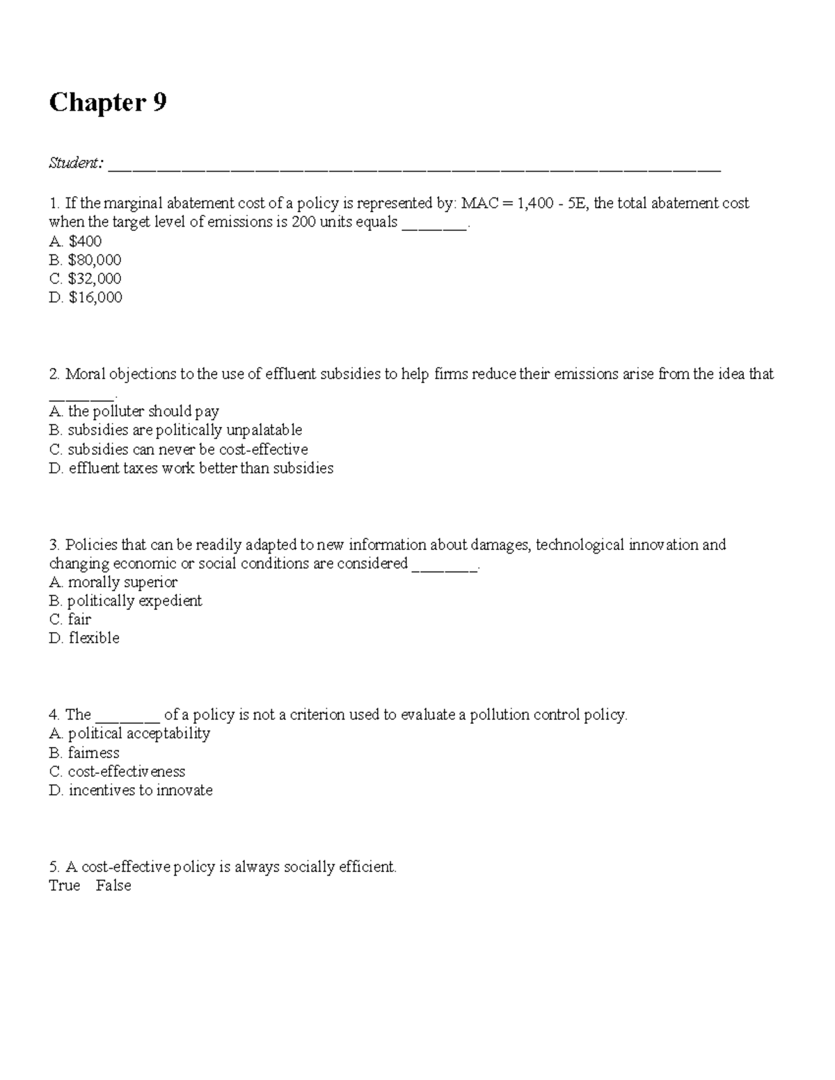 Chapter 9 - VERY HELPFUL!! Practice exam question - Chapter 9 Student ...