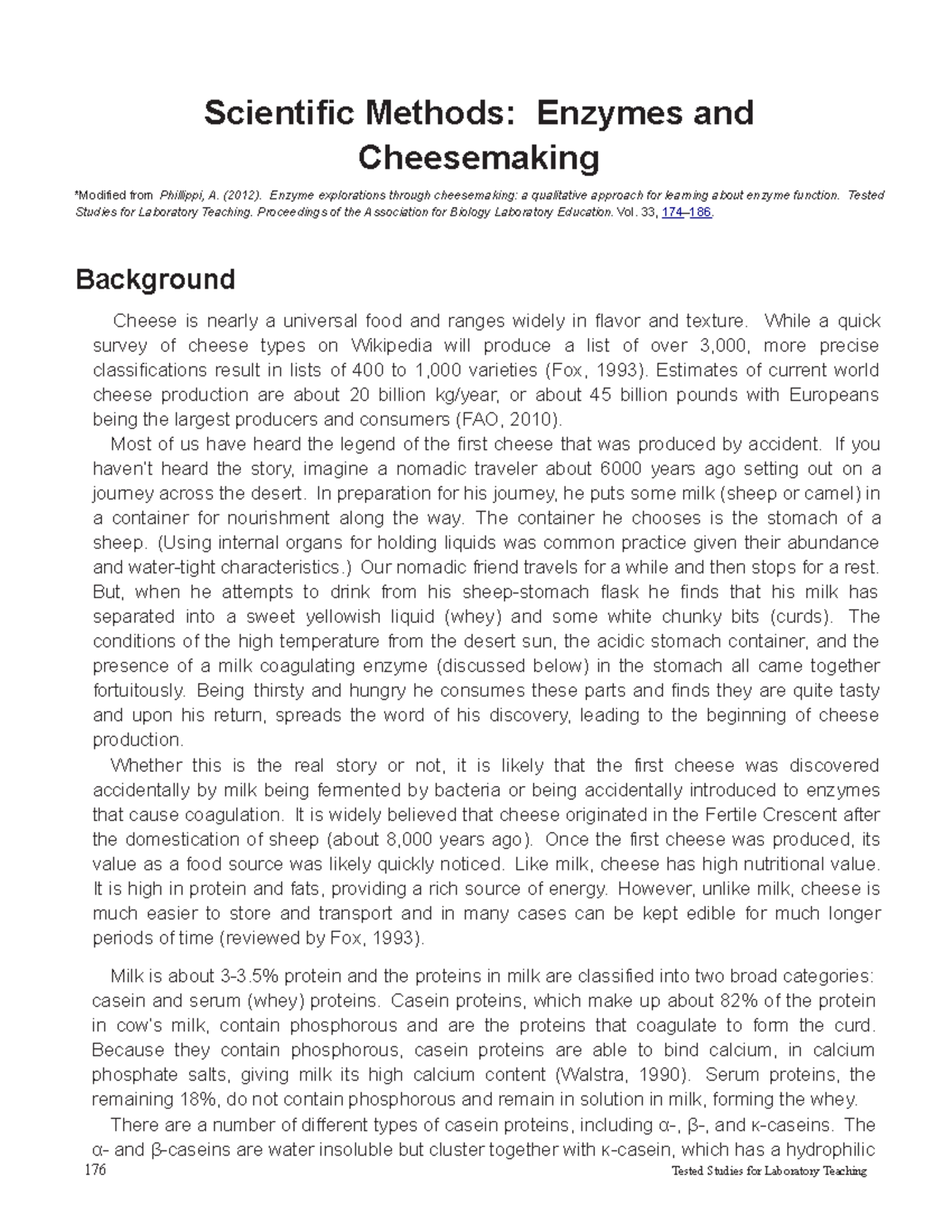 Enzymes and Cheesemaking - 176 Tested Studies for Laboratory Teaching ...