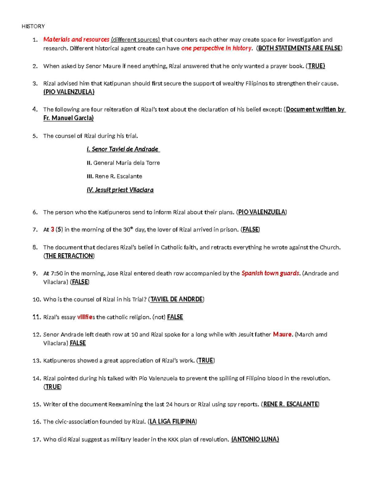 History quiz^ - reviewer - HISTORY Materials and resources (different ...