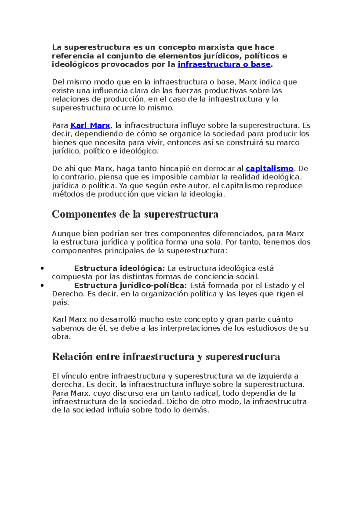 Estructura e Infraestructura Marx - La superestructura es un concepto marxista que hace ...