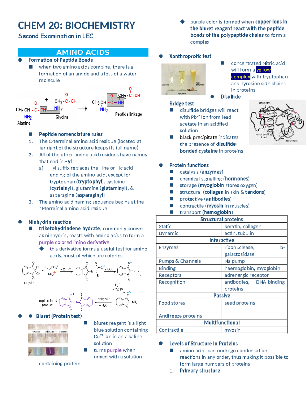 CHEM 20 second reviewer - CHEM 20: BIOCHEMISTRY Second Examination in ...