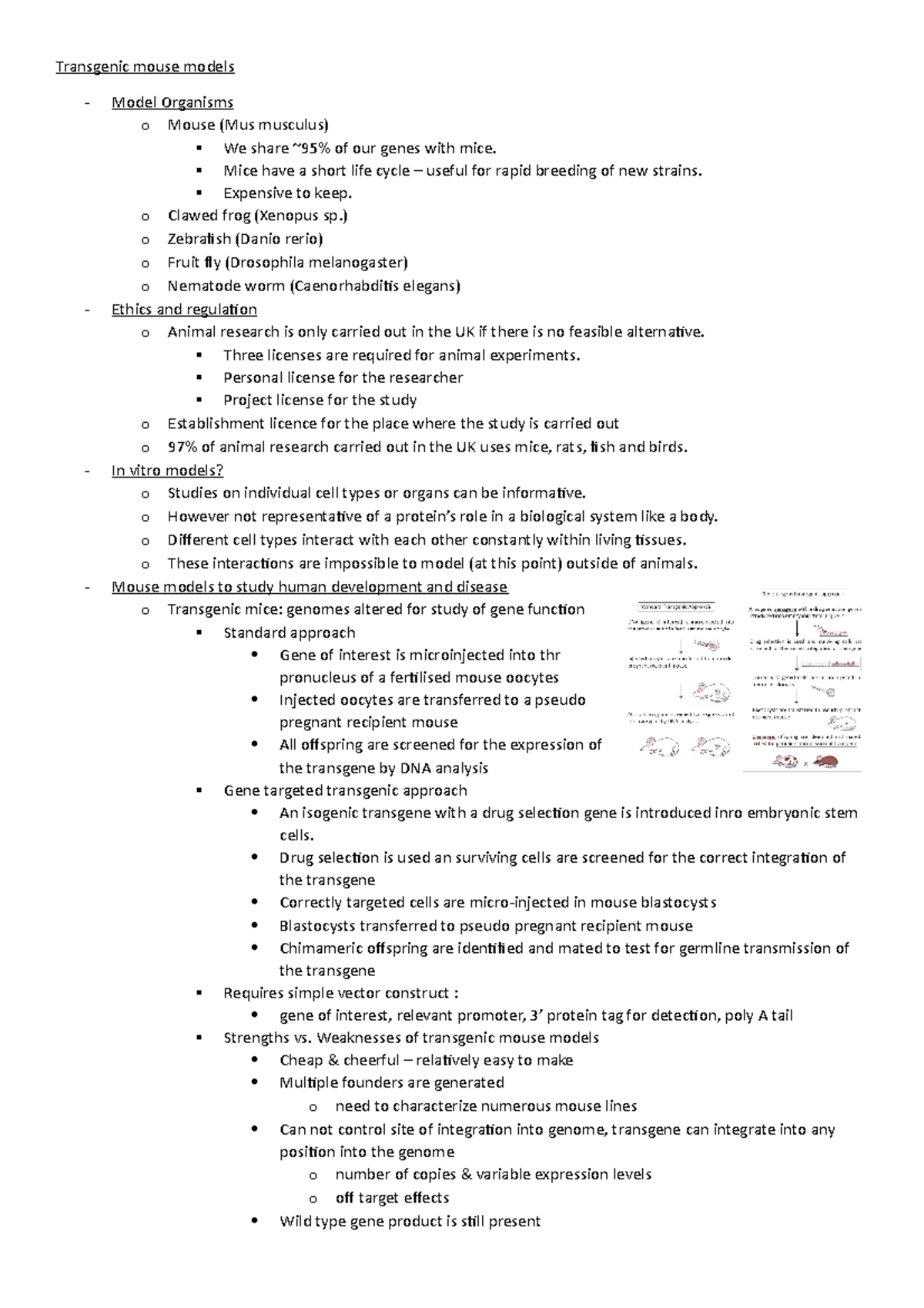 CMB2000 L16 - Lecture notes 16 - Transgenic mouse models Model ...