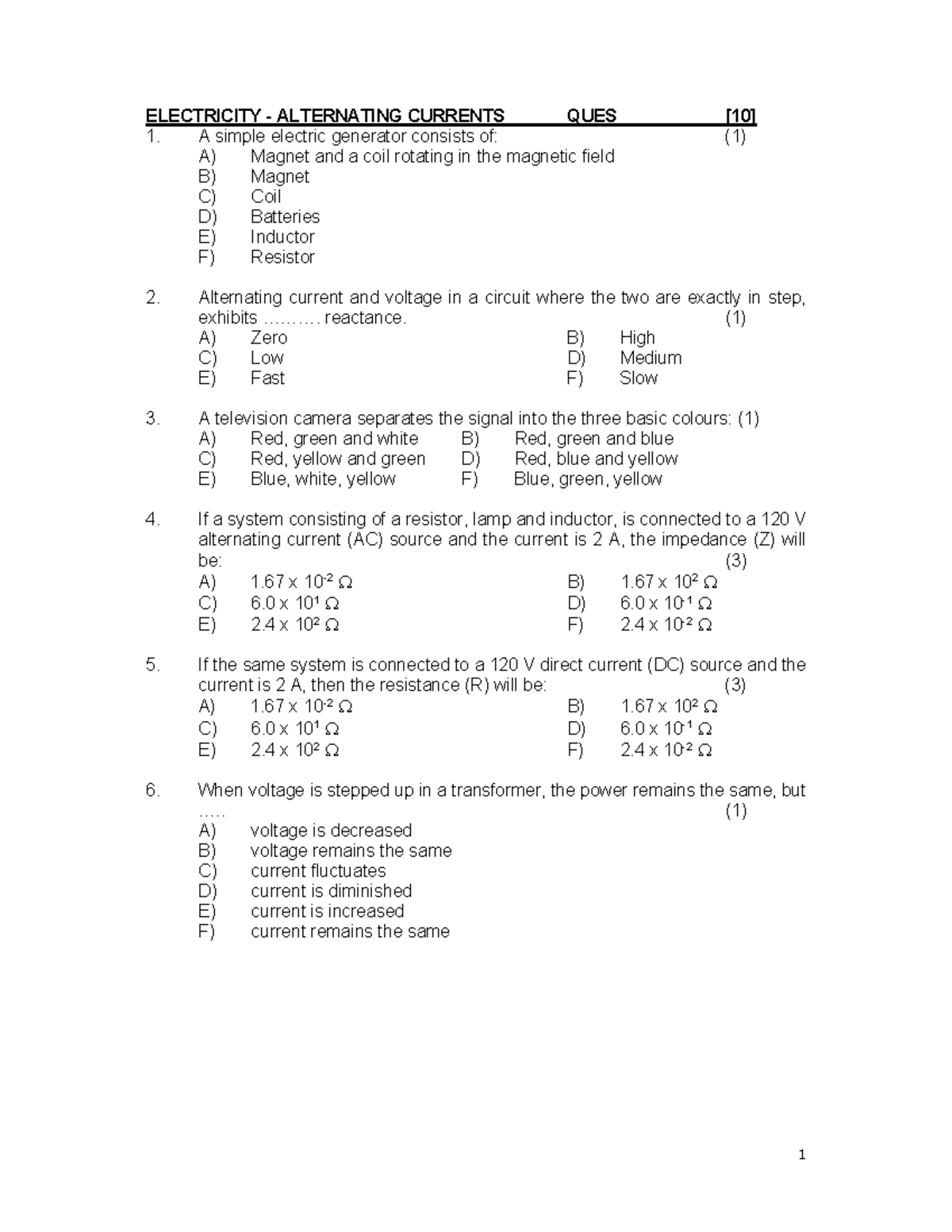 Example 1 - AC - Alternating currents - 1 ELECTRICITY - ALTERNATING ...
