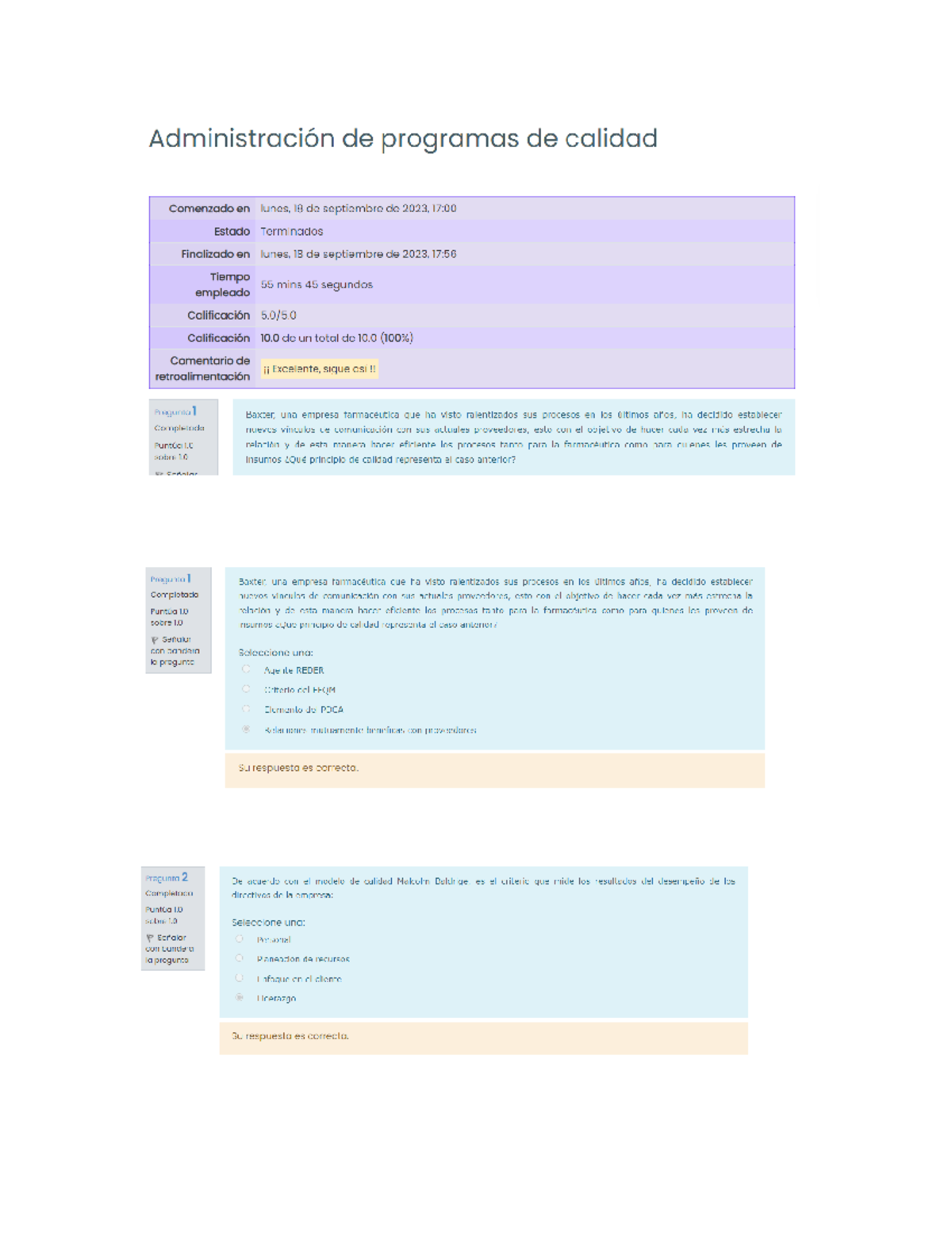 Administracion de programas de calidad 4 - Administración de calidad - Studocu