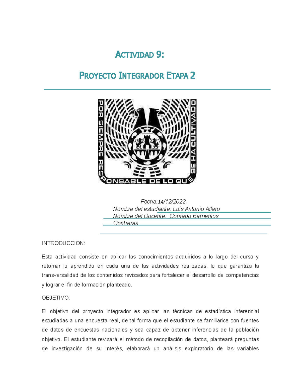 Proyecto Integrador 2 avance - ACTIVIDAD 9 : PROYECTO INTEGRADOR ETAPA ...