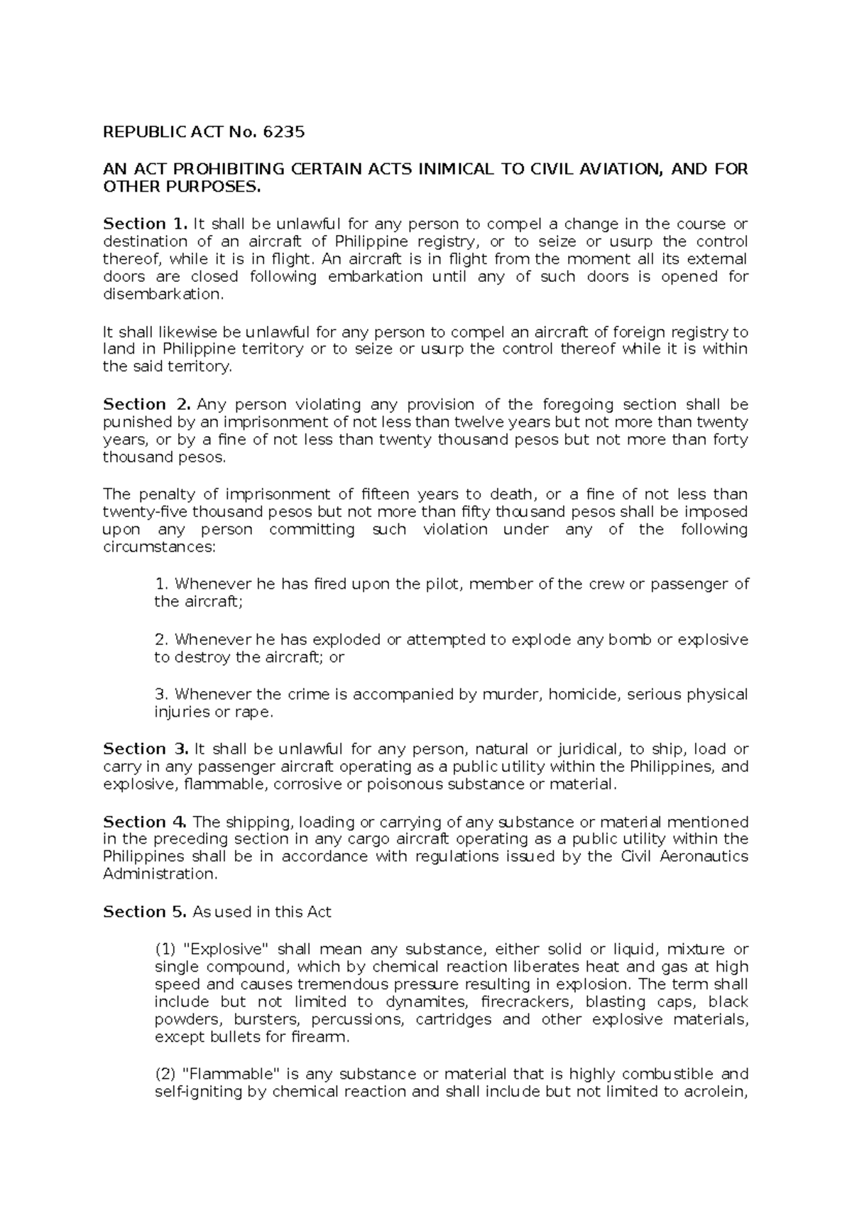 PD 6235 - ccccccccccccccccccccccccccccccc - REPUBLIC ACT No. 6235 AN ...