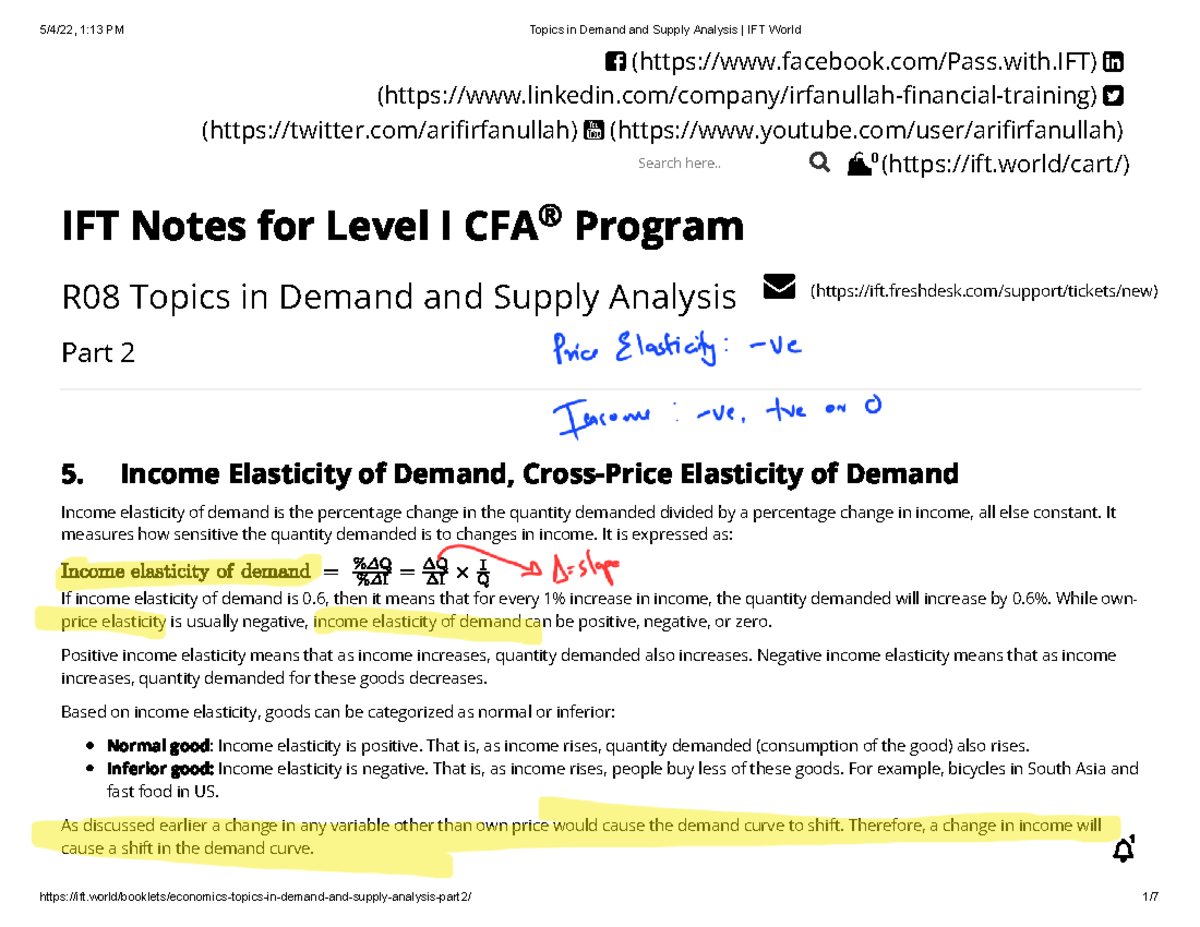 2 - Helpful for cfa - R08 Topics in Demand and Supply Analysis Part 2 5. Income Elasticity of ...