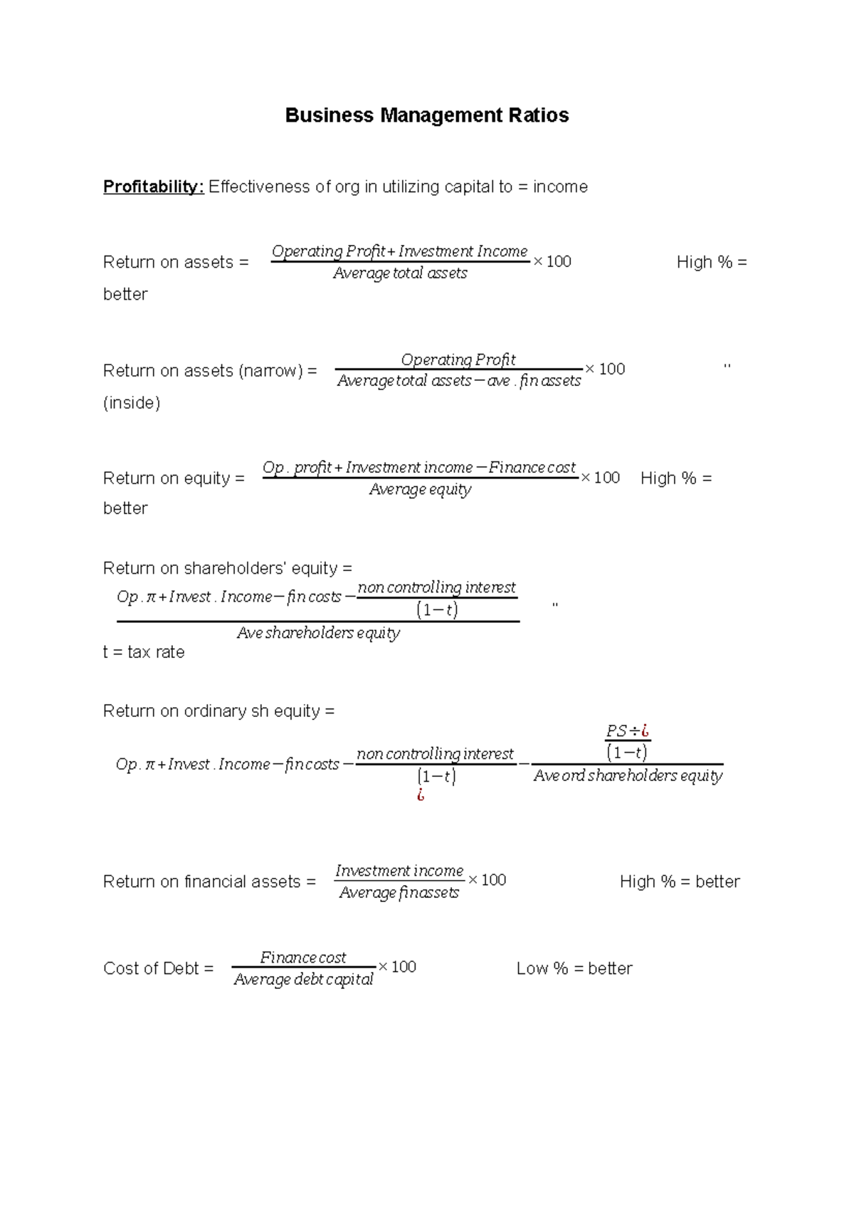 Business Management Financial Ratios for 113 - Business Management ...